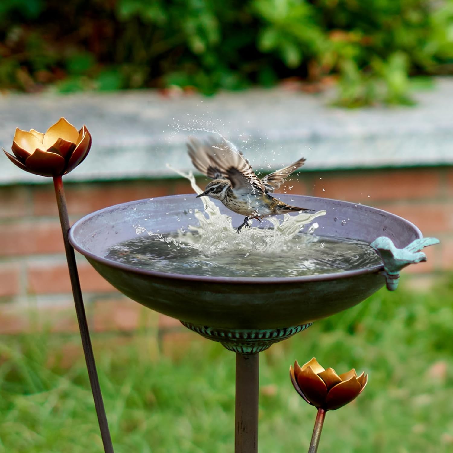 11.4" W x 32.3" H Cast Iron Pedestal Bird Bath, Bird Baths for Outdoors ...