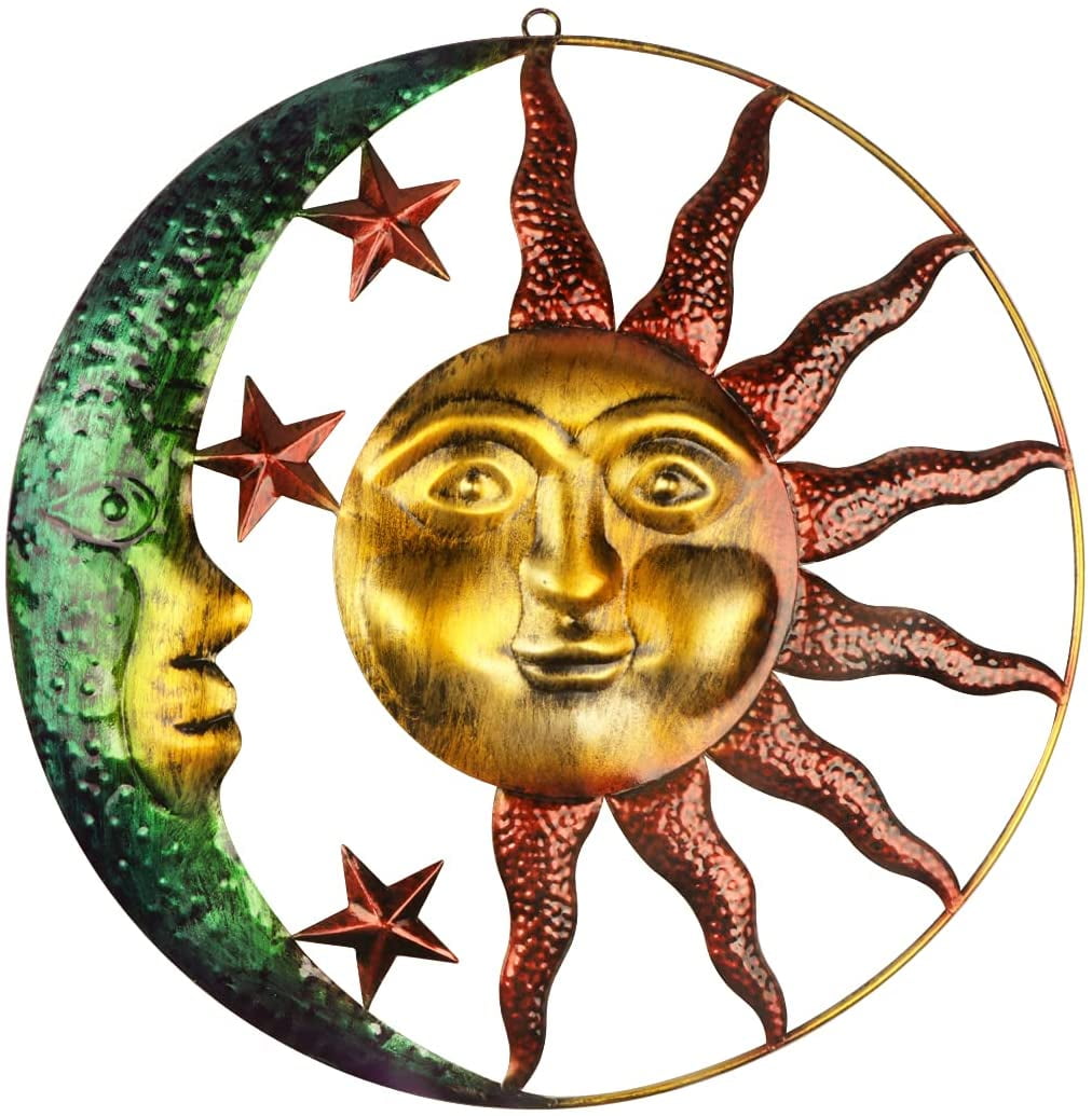 11.4 inch Metal Sun and Moon Outdoor Wall Decor. 3D Metal Sun and Moon ...