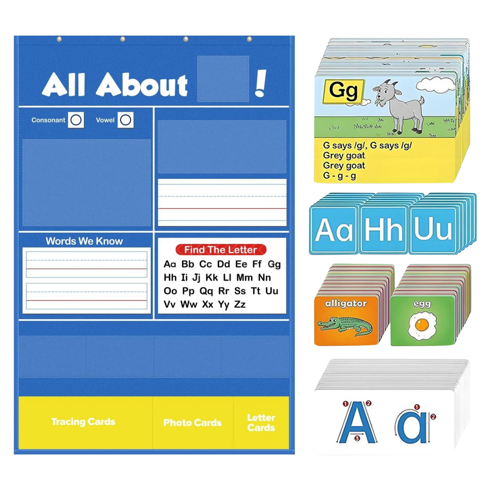 11.42x8.66 Inch Alphabet Learning Pocket Chart, Alphabet Flip Chart for ...