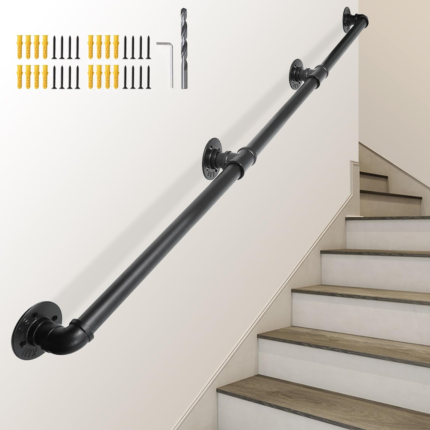 11.4FT Wall Stair Handrail for Indoor Outdoor Industrial Staircase ...