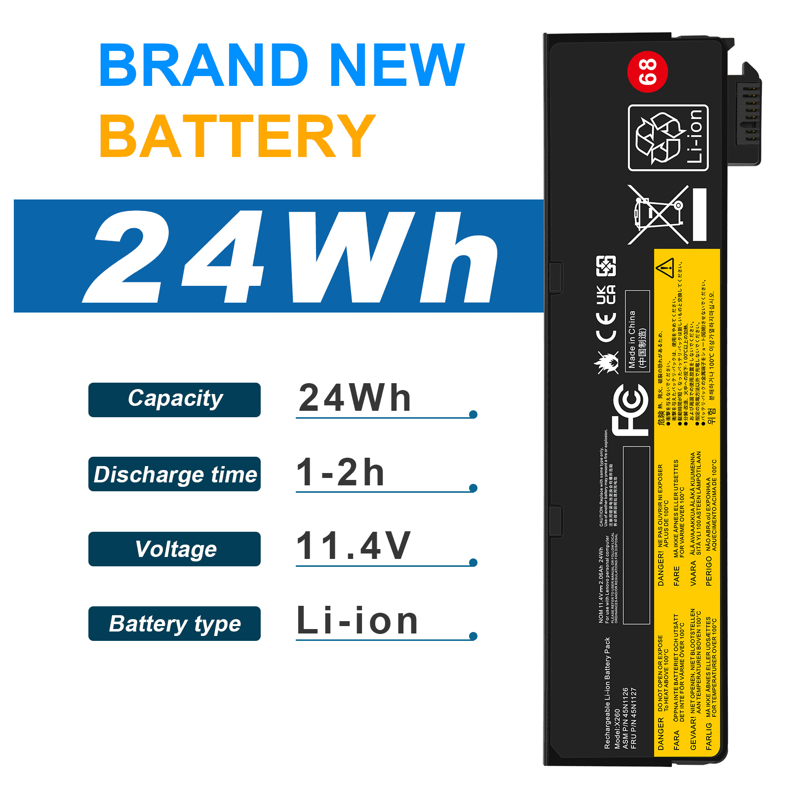11.4V / 2060mah / 3 Cells 68++ Battery for Lenovo ThinkPad X240 X240S ...