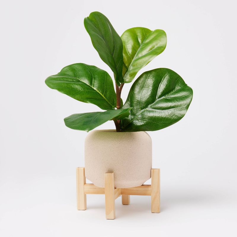 11.5" Faux Fiddle Leaf Plant with Stone Pot and Wooden Stand - Walmart.com