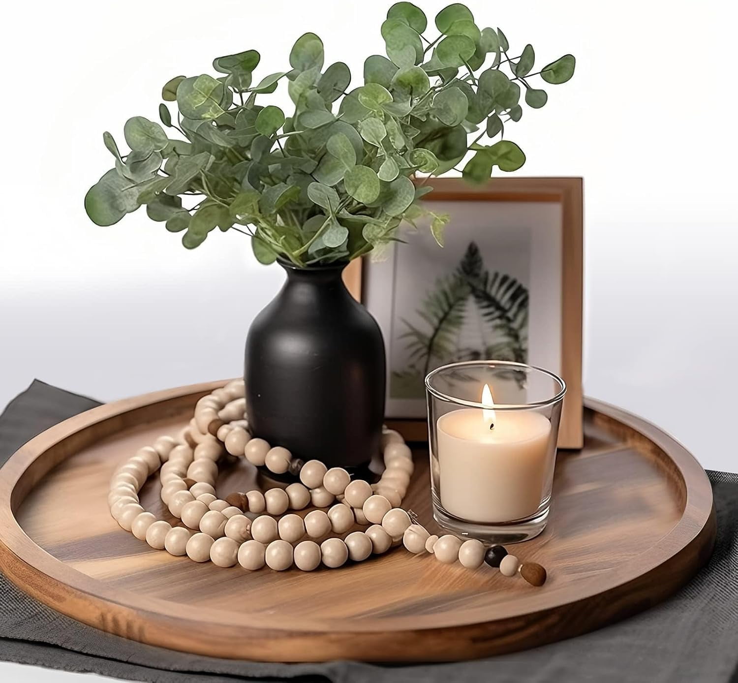 11.5 Inch Small Wood Round Decorative Tray for Home Decor, Coffee Table ...