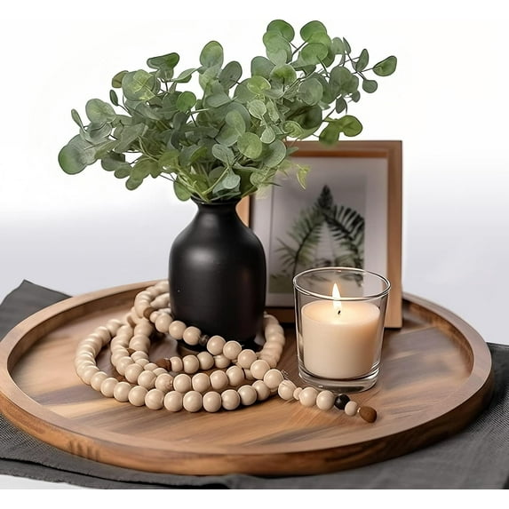 11.5 Inch Wood Round Decorative Tray for Home Decor, Coffee Table ...