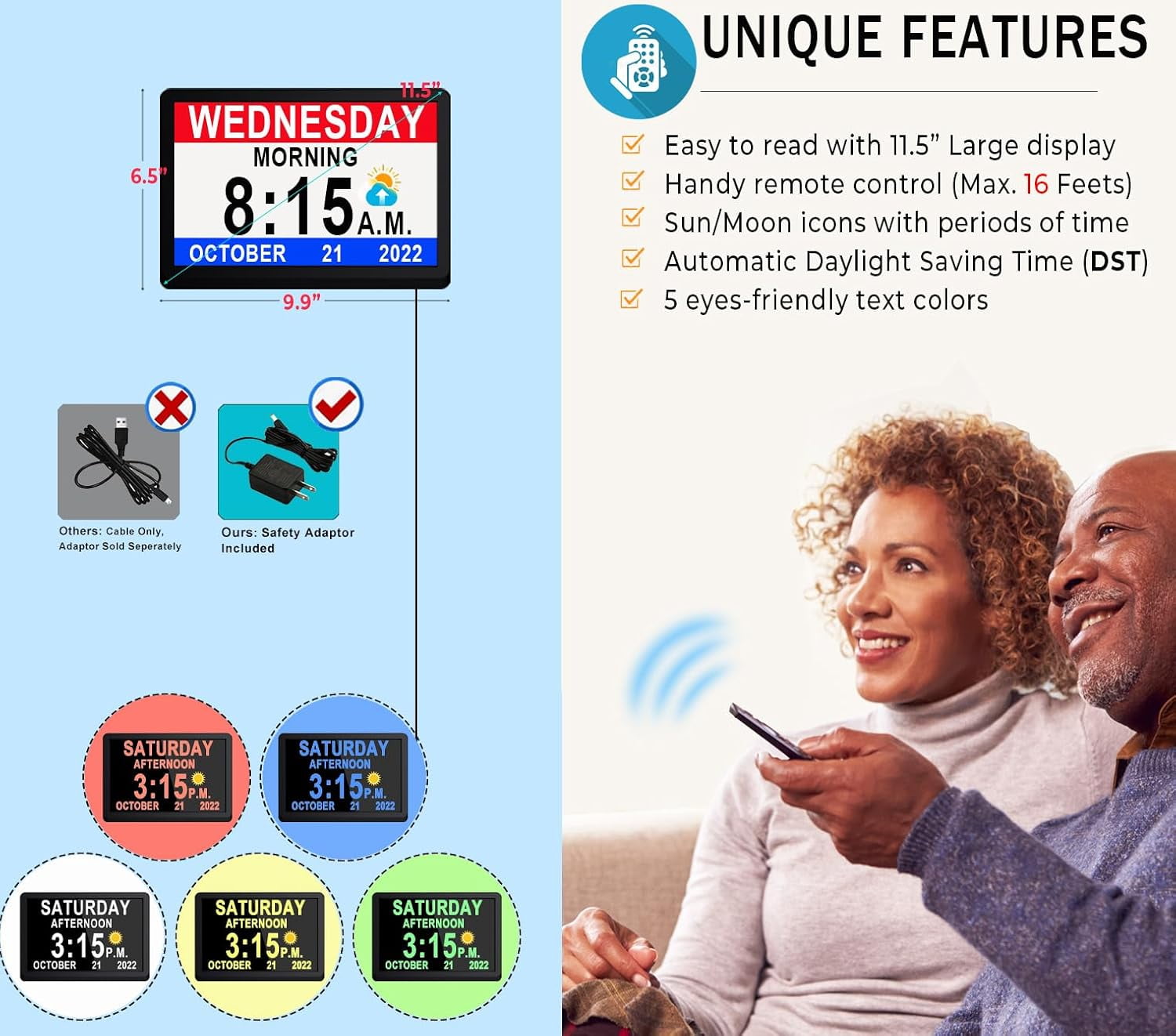 11.5" Large Digital Clock with Voice Talking Day and Date for Seniors ...