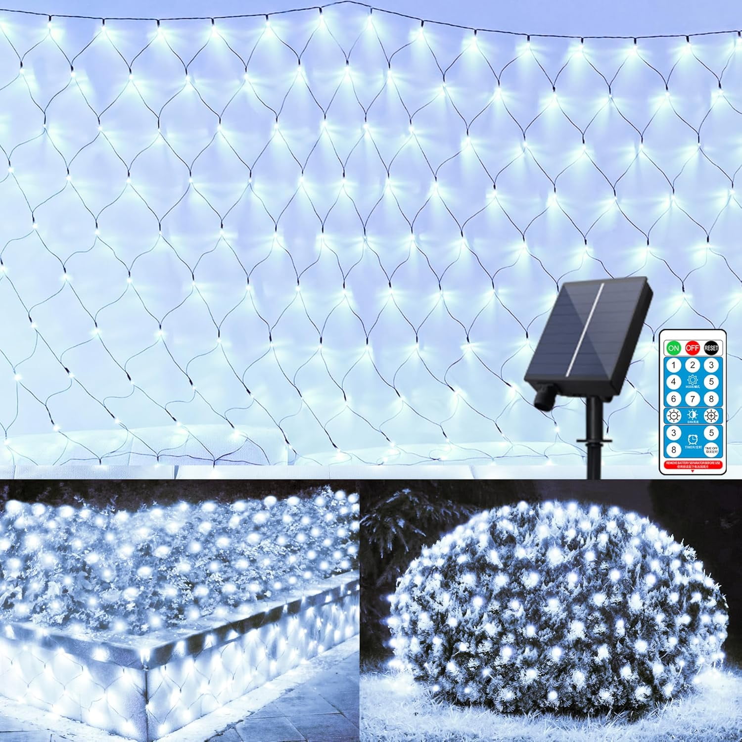 11.5 ft x 5 ft Solar Net Lights, Outdoor Mesh Lights 240 LED Waterproof ...