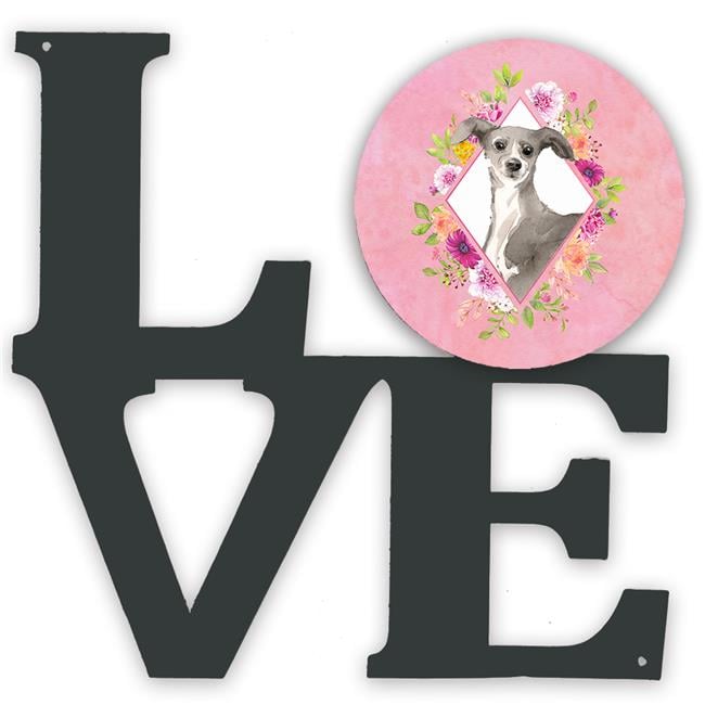 11.5 x 11.75 in. Italian Greyhound Pink Flowers Metal Artwork Love Wall ...