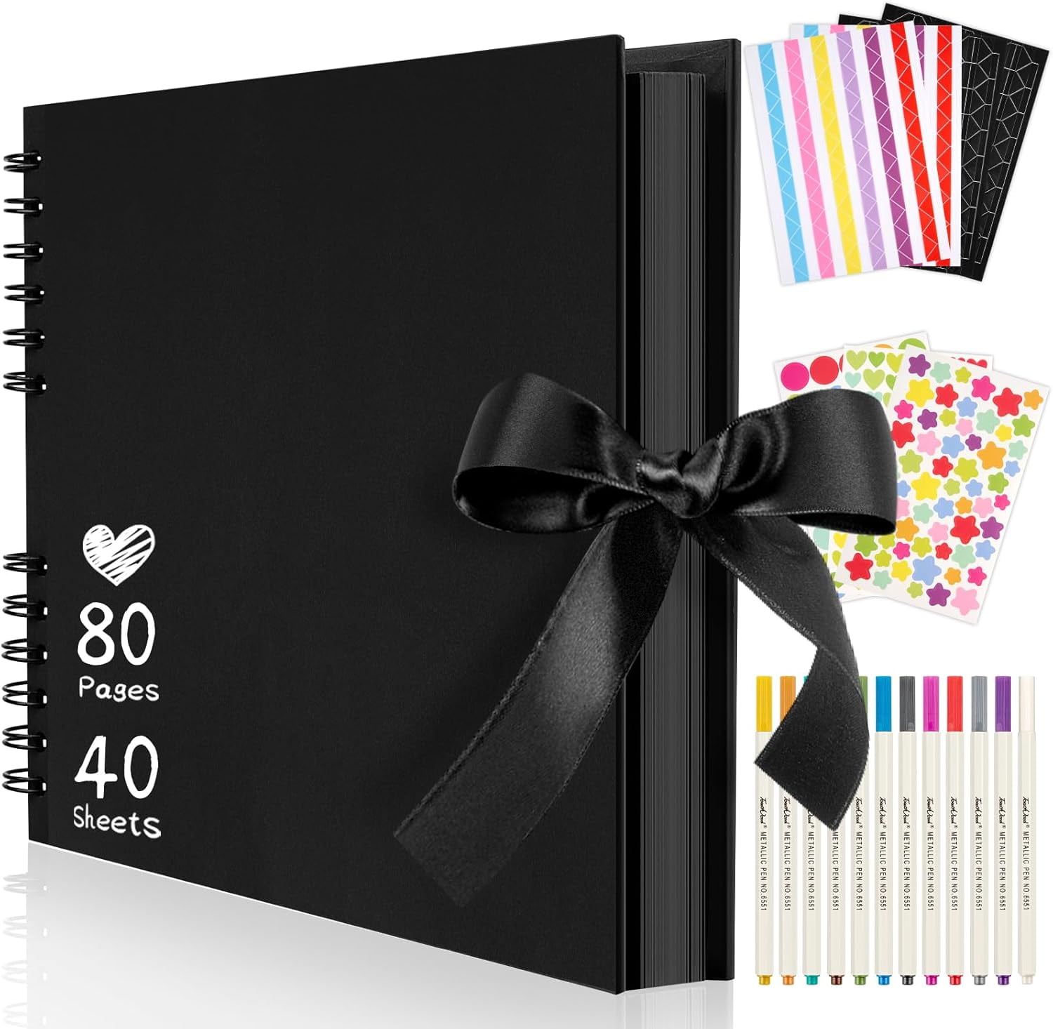 11.5 x 8.5 Inch Black Scrapbook Album, 80 Pages Photo Album with Black ...