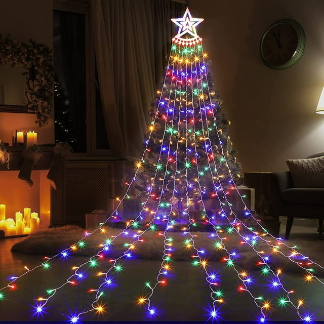 11.5FT Christmas Tree Waterfall String Lights 350 LED Star Topper ...