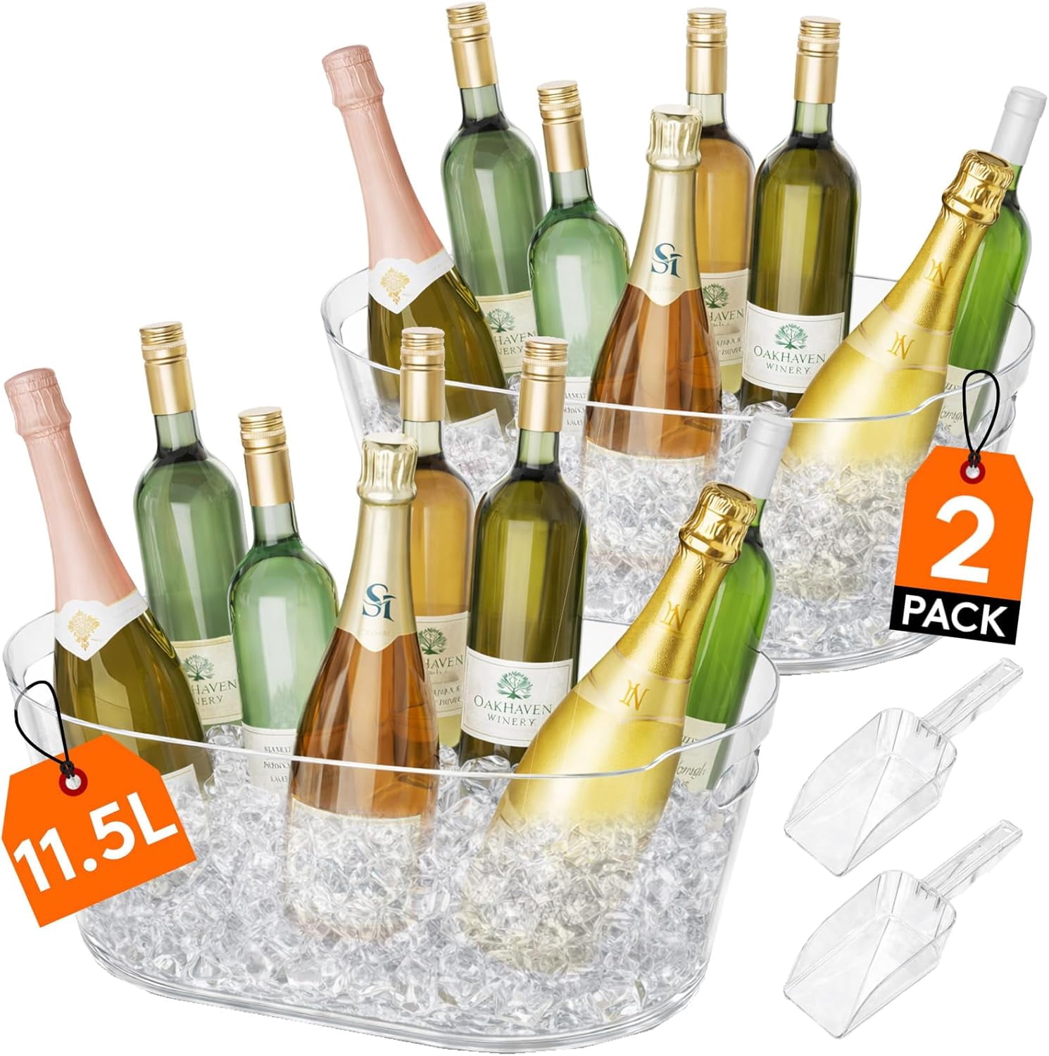 11.5L Large Portable Ice Bucket for Parties 2 Pack Champagne Cooler ...