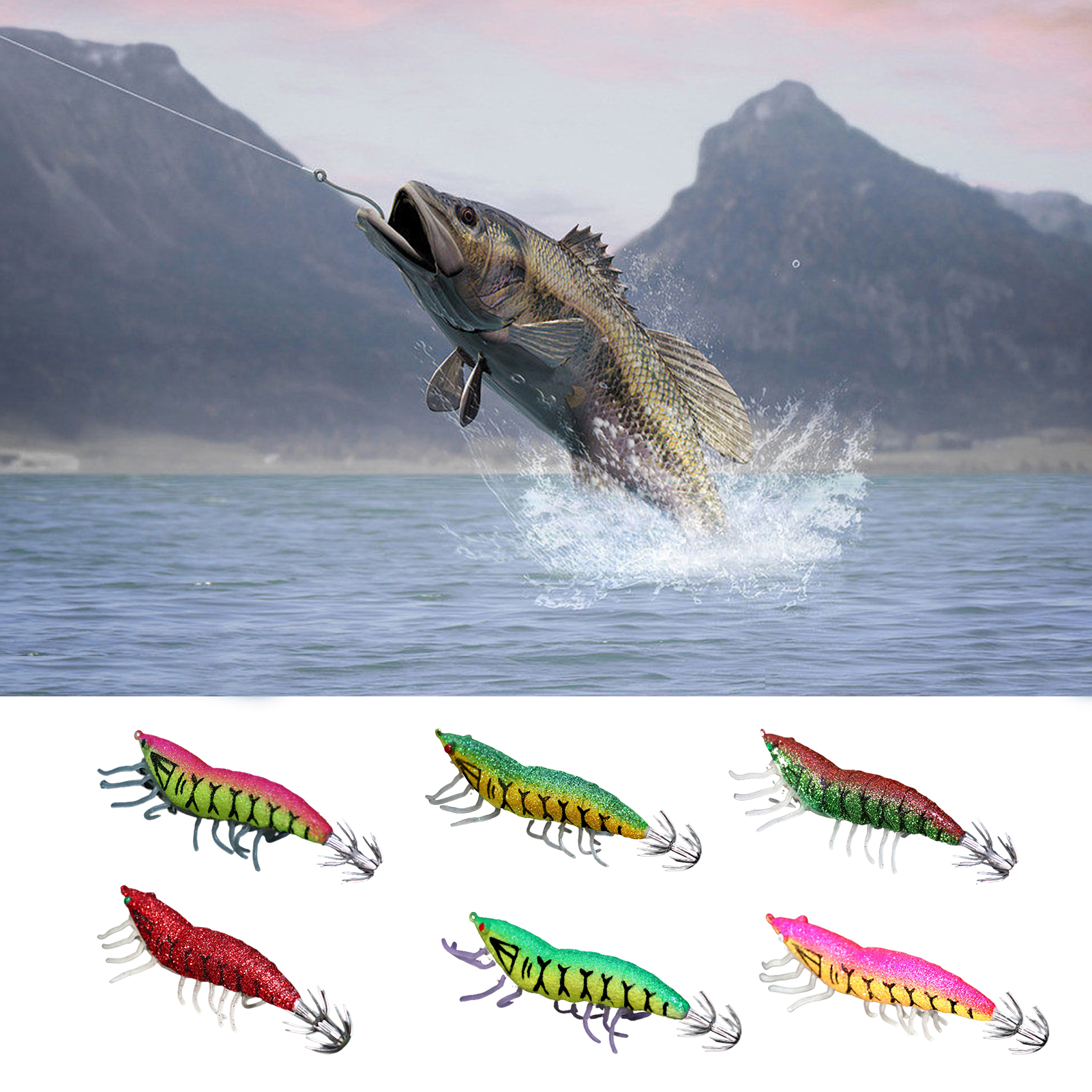 11.5cm Shrimp Bait Luminous Sharp Hook Simulation Tempting Angling Wooden Shrimp Simulation ...