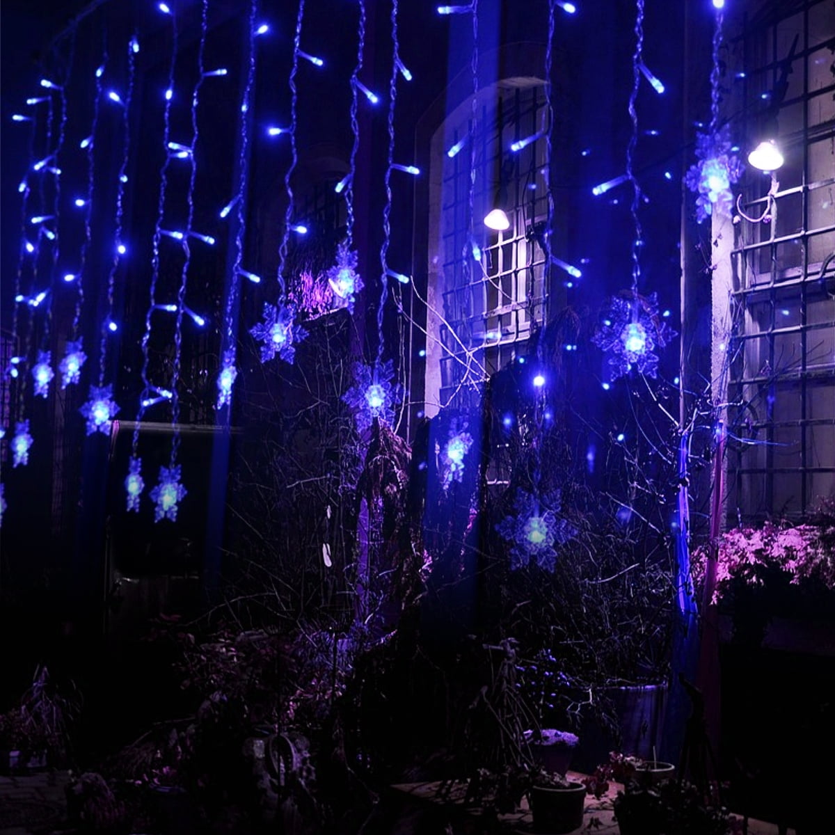 11.5ft 96 LED Snowflake Curtain String Lights 8 Modes Flashing Lights ...