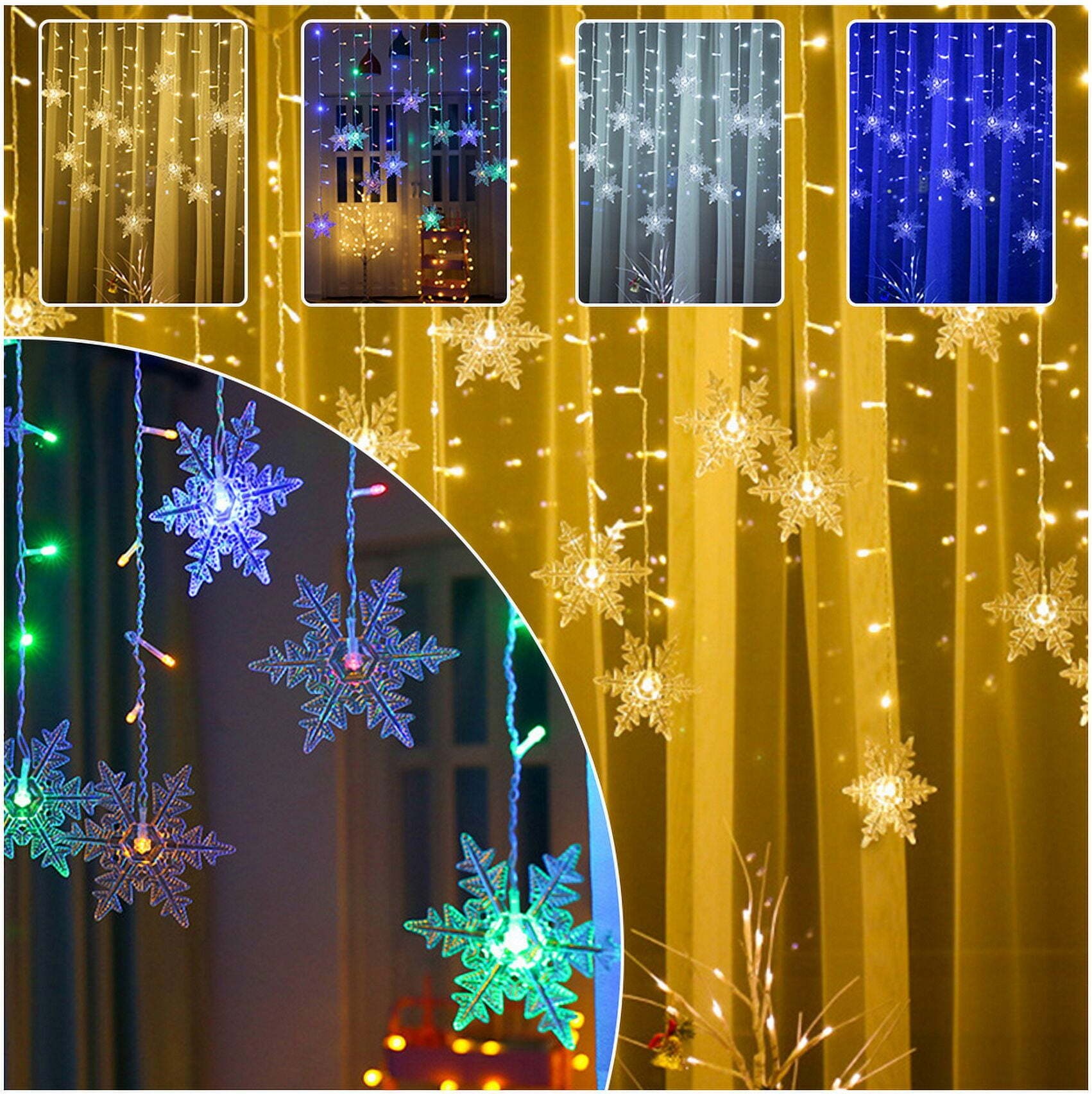 11.5ft 96 LED Snowflake Curtain String Lights, 8 Modes Flashing Lights ...