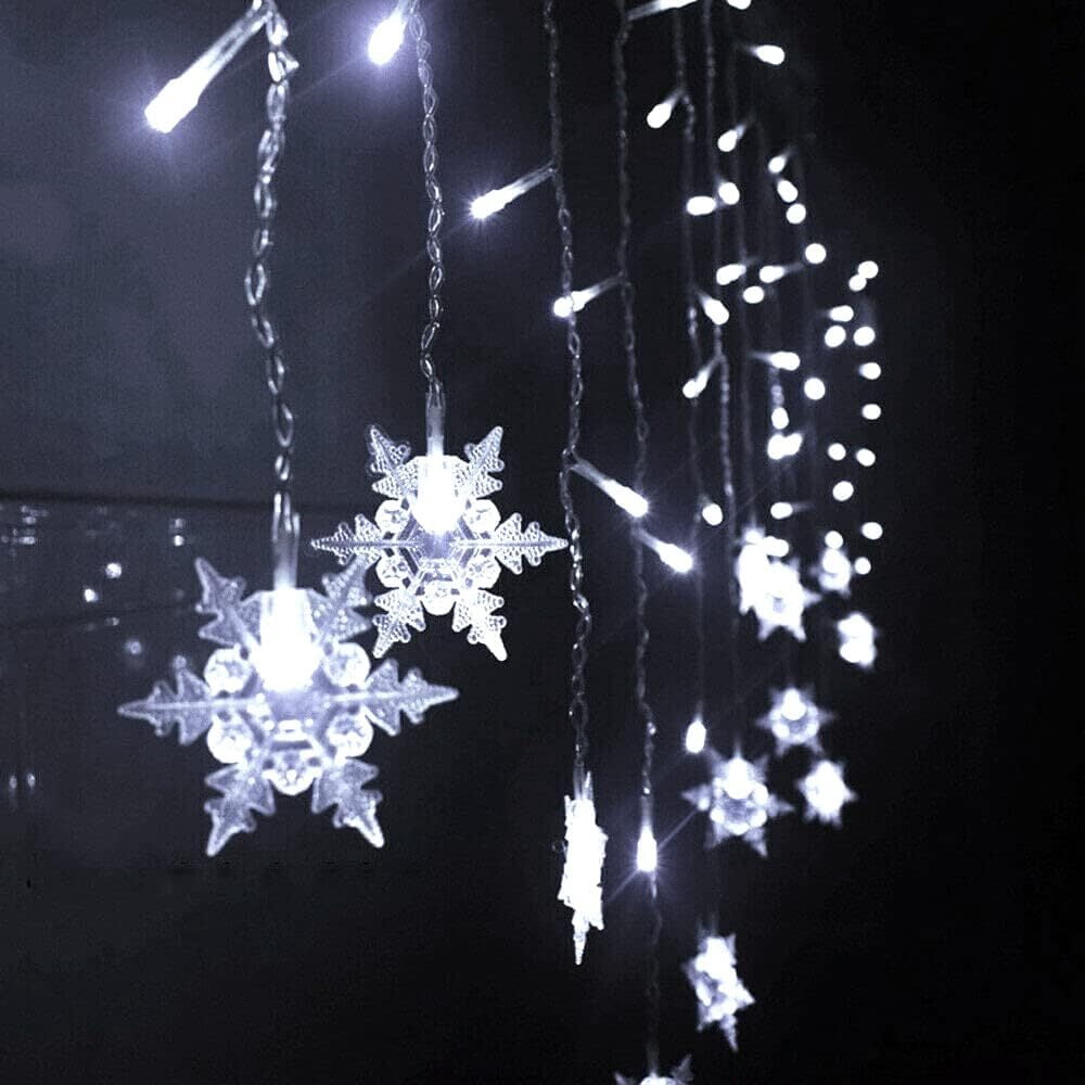 11.5ft 96 LED Snowflake Curtain String Lights,Fairy Lights Waterproof ...