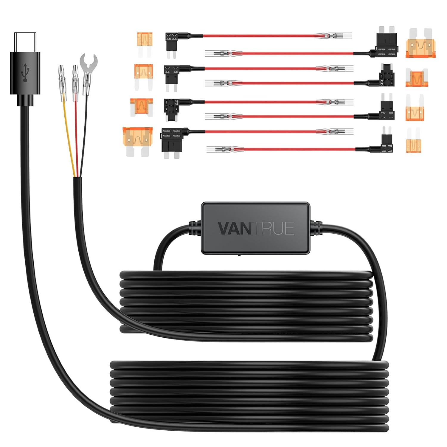11.5ft USB-C Hardwire Kit (12V–24V to 5V) with Acc Functionality, Low ...