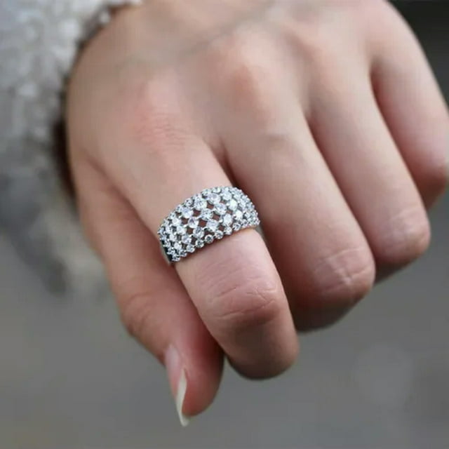 11.5mm Hollow Band Women's 925 Silver Promised 5 Rowes AAA Zirconia ...