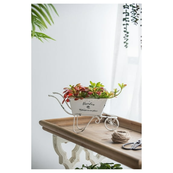 11.5x4x7" White Metal Decorative Disressed Wheelbarrow Planter, Decor ...