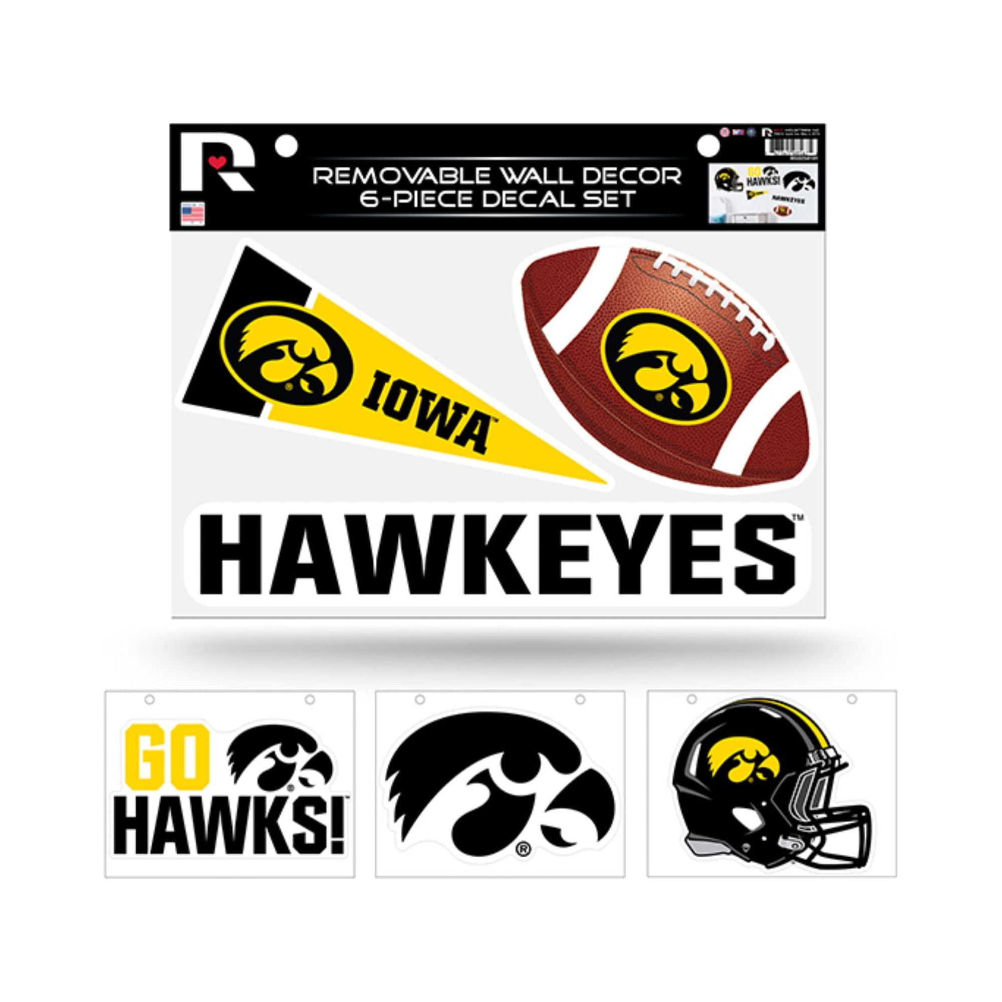 Iowa NCAA Hawkeyes Set of 6 Removable Wall Decal Stickers - Walmart.com