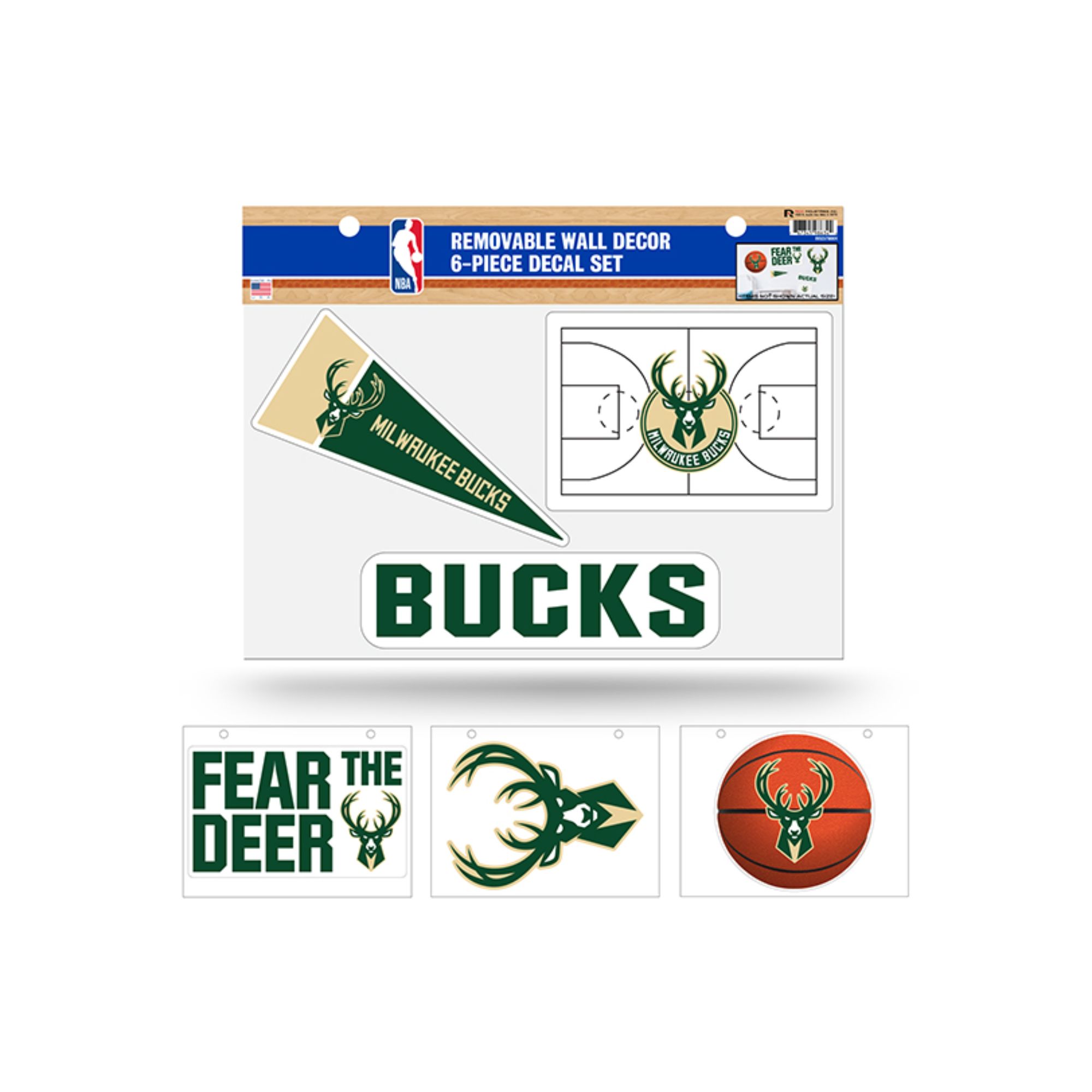 Milwaukee NBA Bucks Set of 6 Removable Wall Decal Stickers - Walmart.com