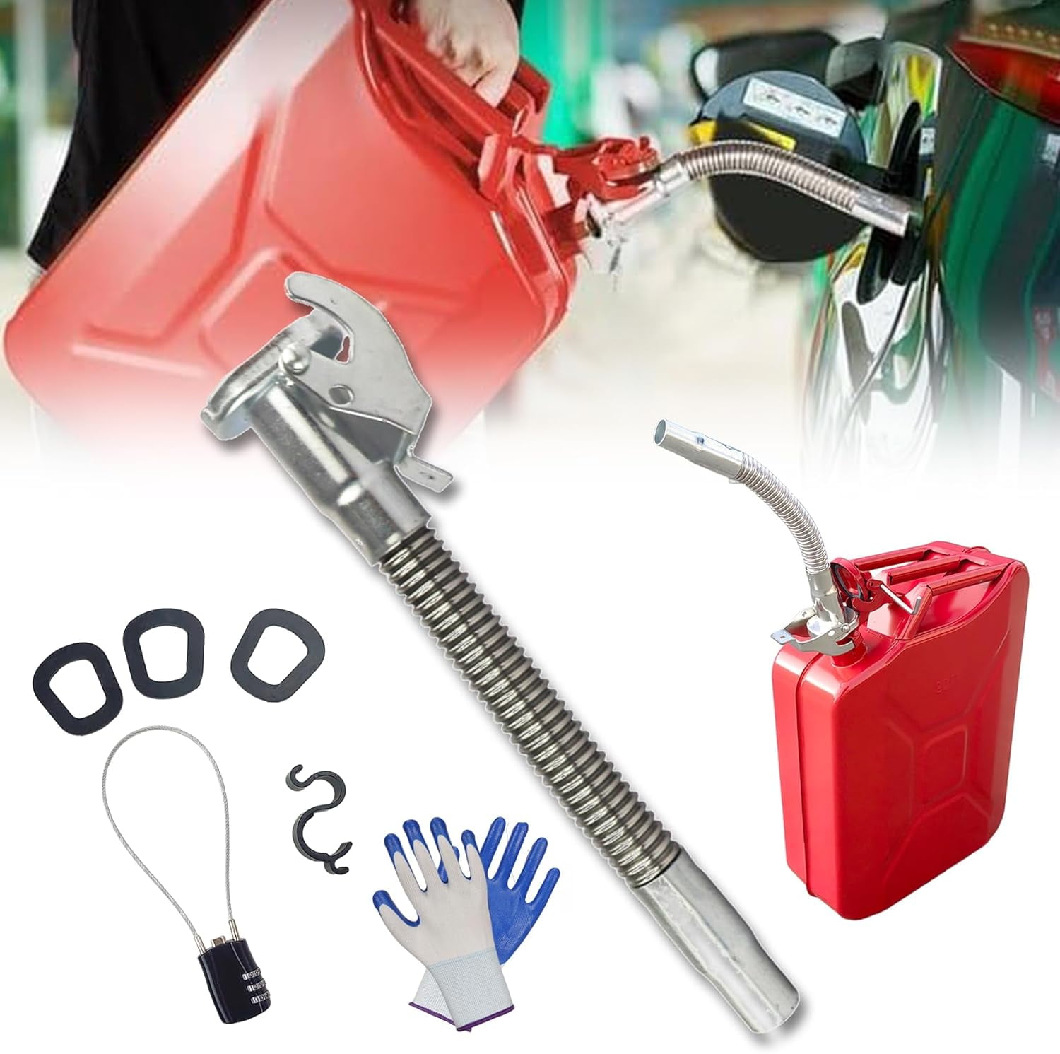 11.6IN Stainless Steel Car Fuel Pipe, Metal Gas Can Nozzle Flexible ...