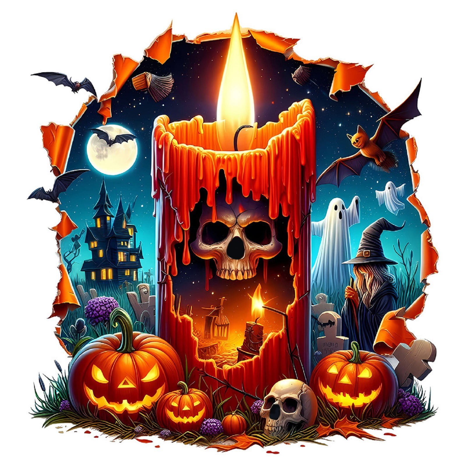 11.6x10.8 inch Broken Wall Halloween Horror Candle Pumpkins Skulls And ...