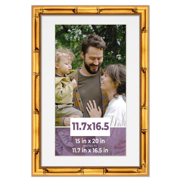 11.7x16.5 Frame Gold Bamboo With White Picture Mat For 11.7x16.5 Photo ...