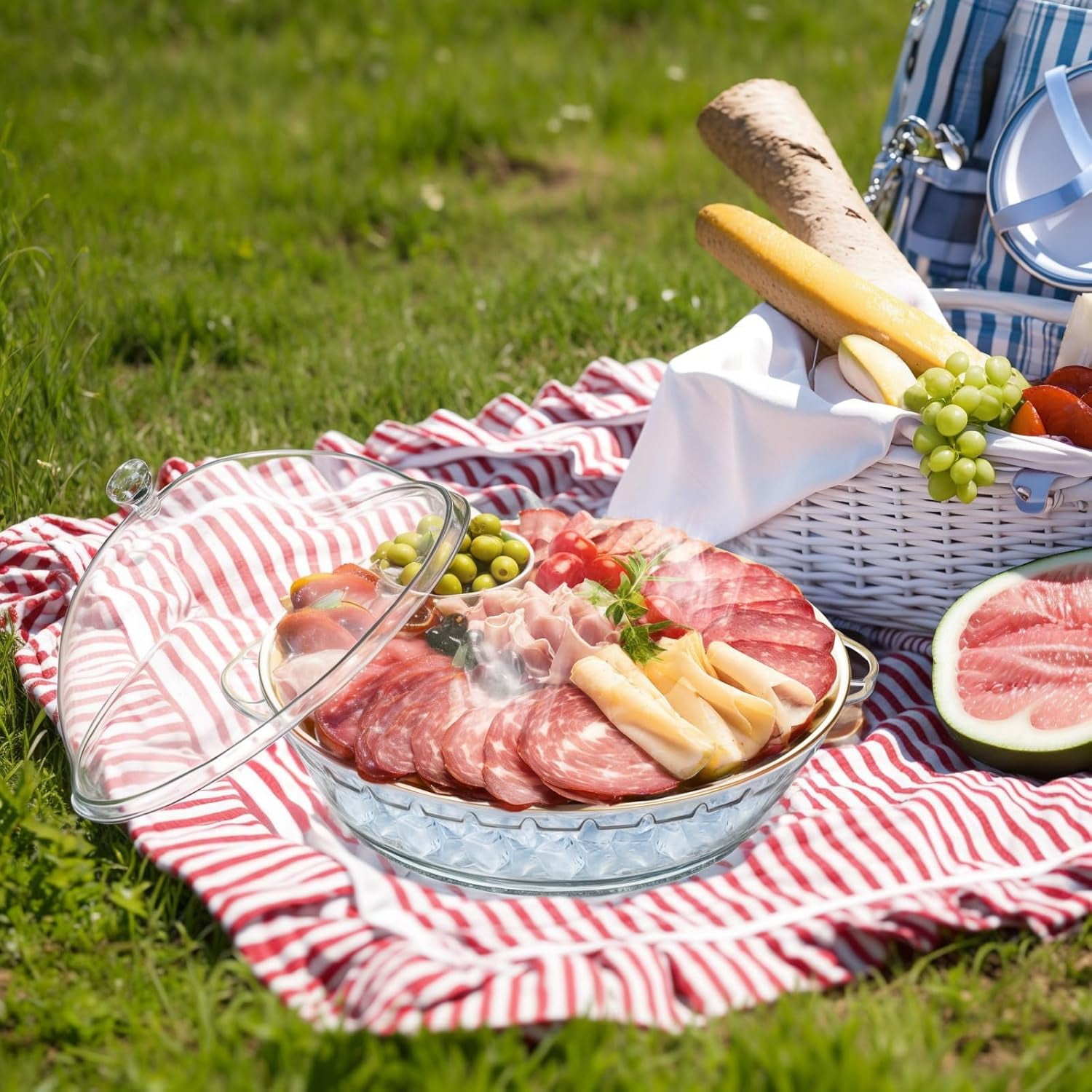 11.8" Chilled Serving Tray for Parties with Compartments and lid Ice ...