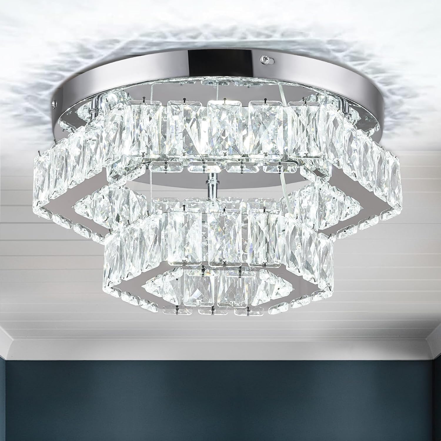 11.8" Crystal LED Ceiling Light Modern Crystal Chandeliers Fixtures 2 ...
