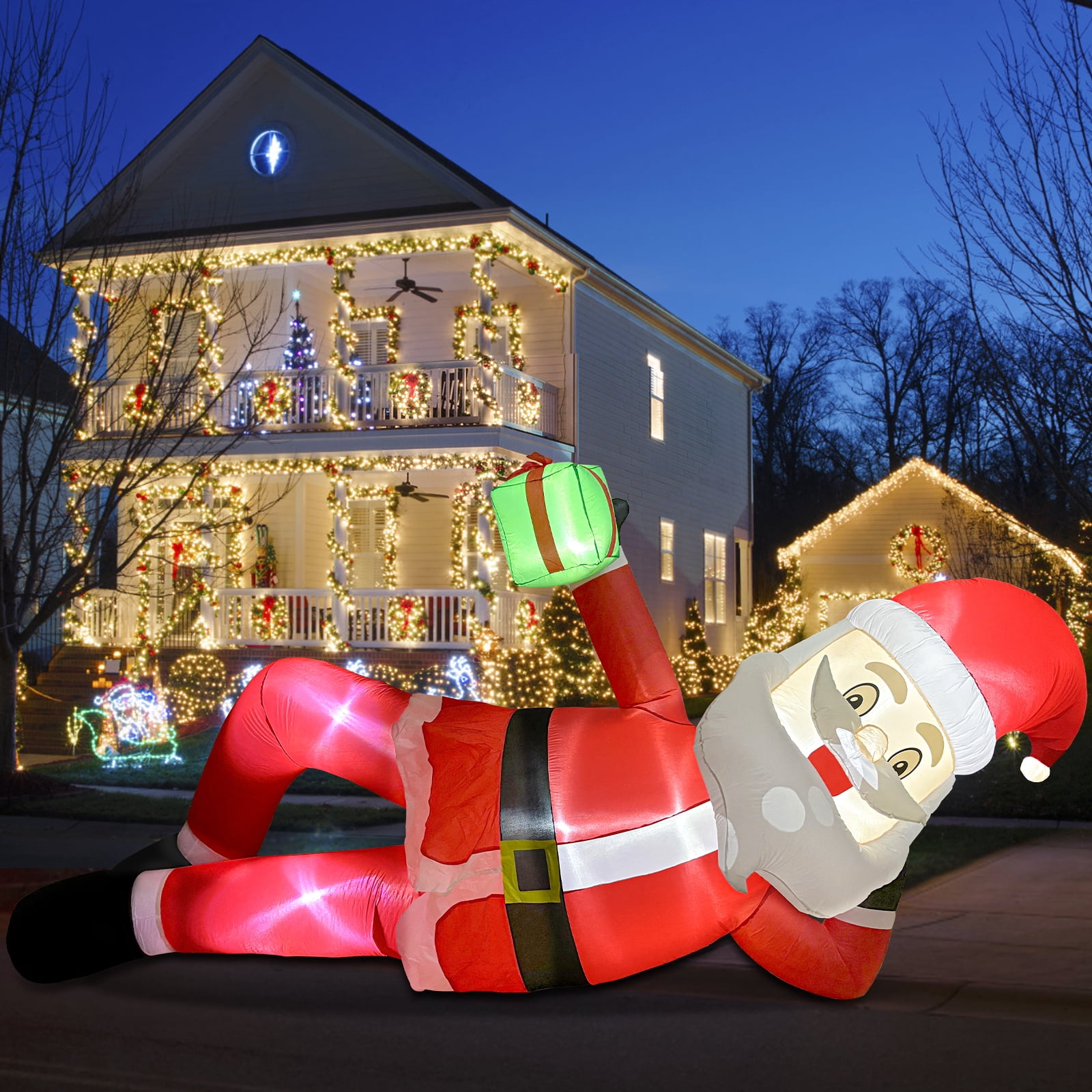 11.8 FT Inflatables Lying Santa Claus Outdoor Decorations, Blow Up ...