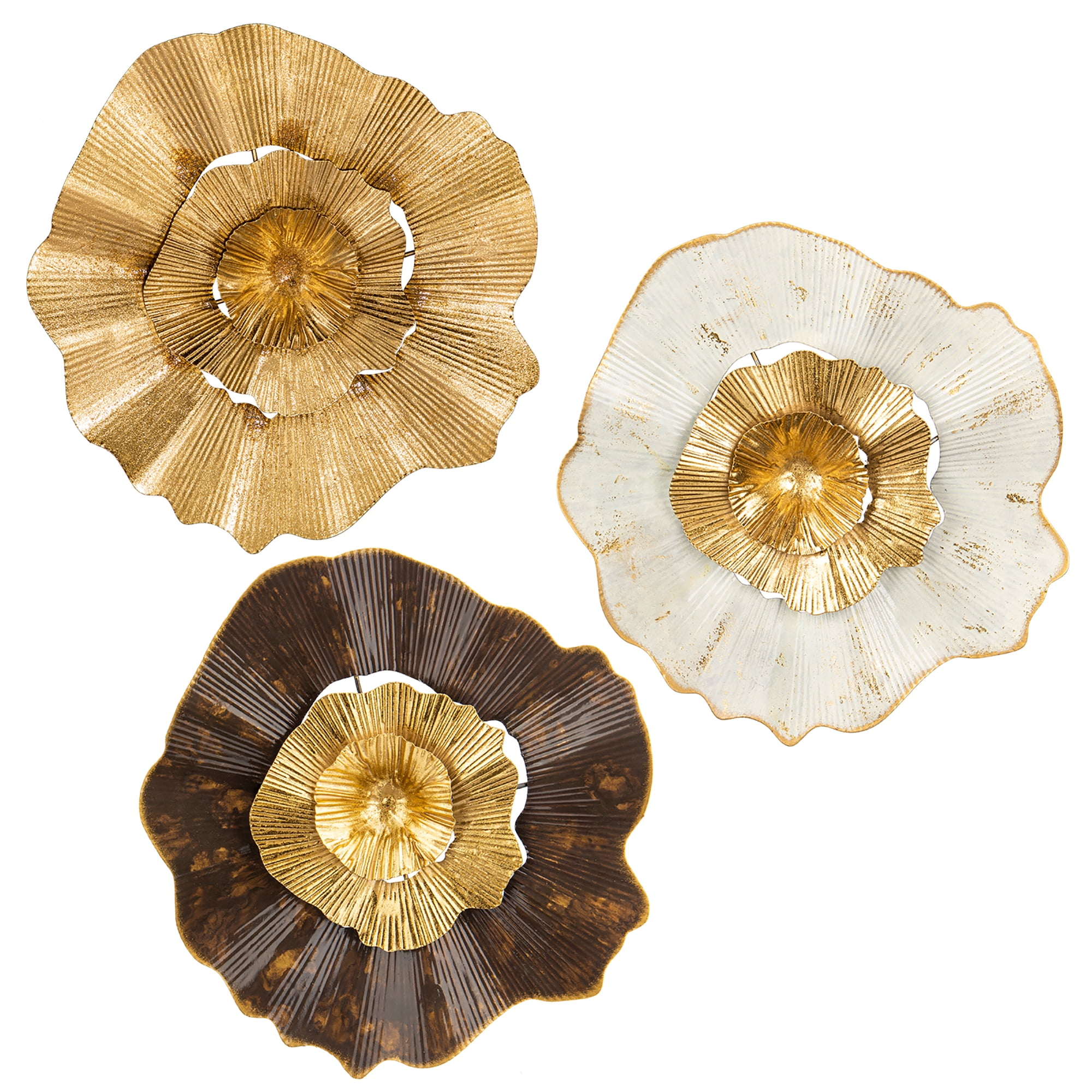 11.8" Gold Wall Decor 3pcs White and Gold Wall Sculptures Modern Accent ...