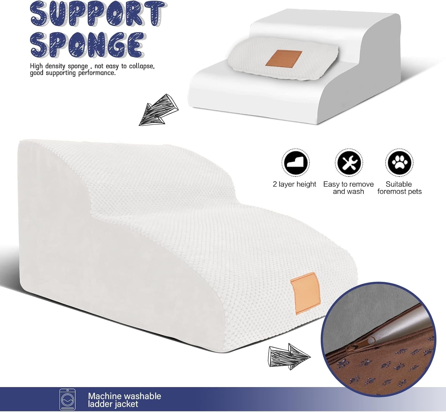 11.8"H 2-Tier Non-Slip Pet Ramp & Stairs - High-Density Soft Foam ...