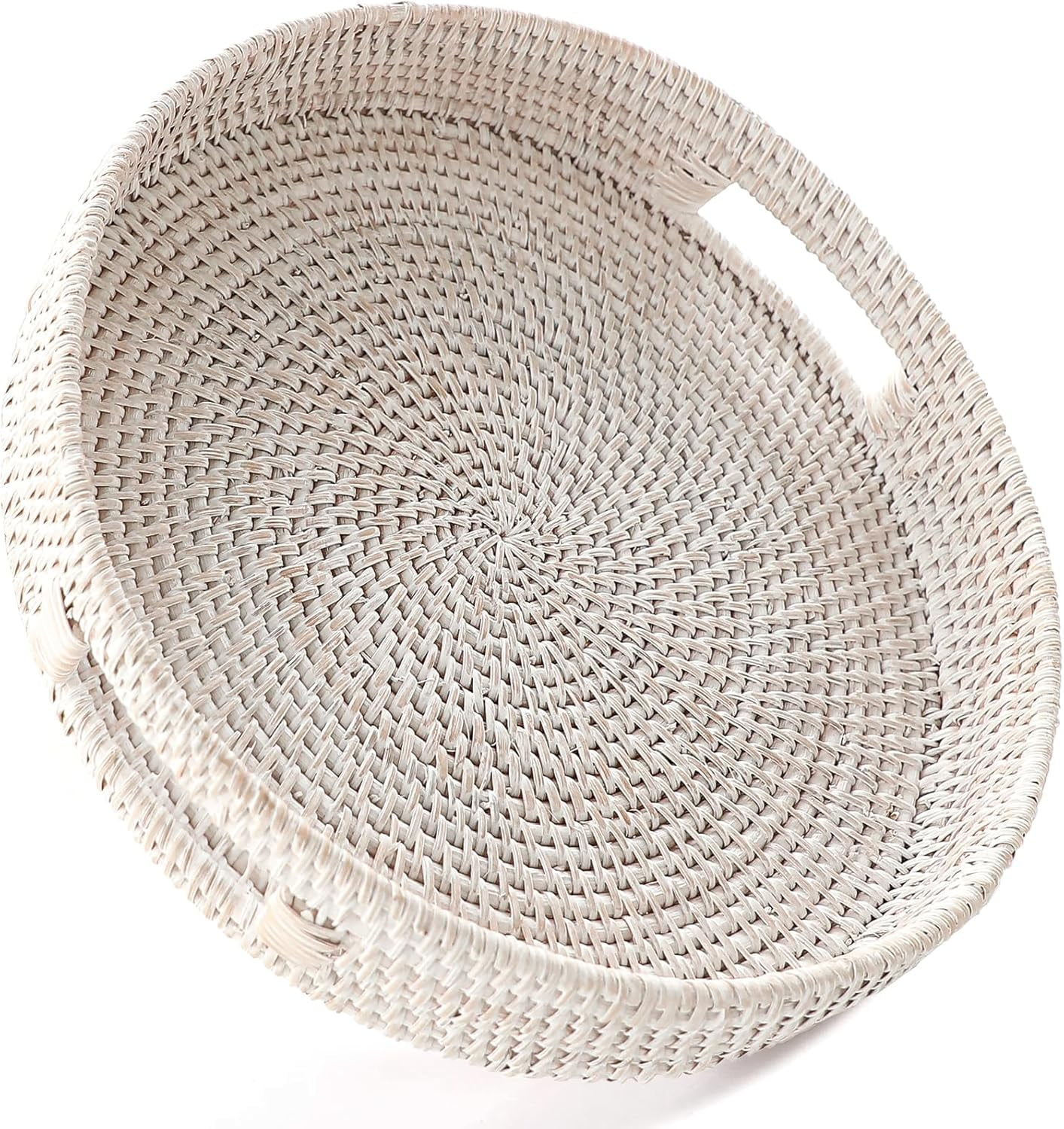 11.8'' Hand-Woven Round Rattan Serving Tray Decorative Wicker Trays ...