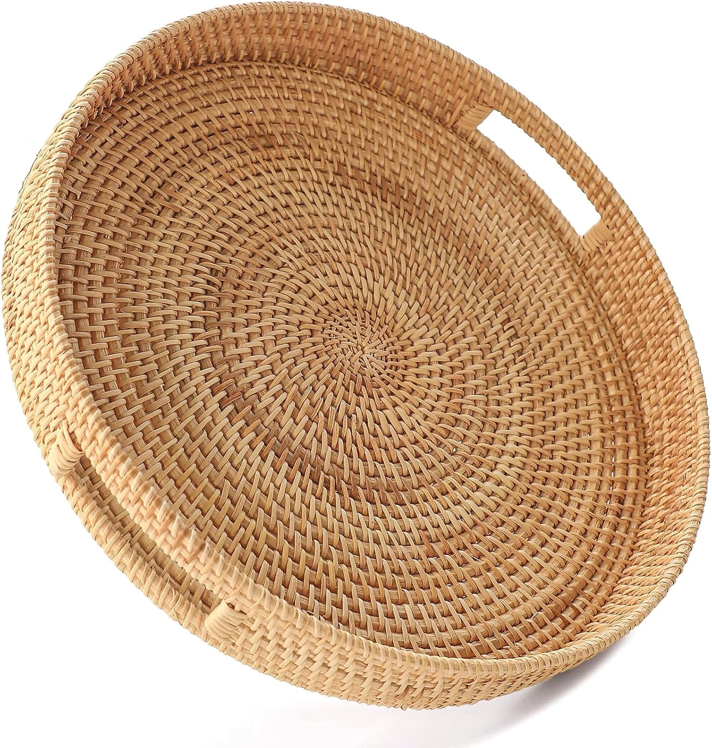 11.8'' Hand-Woven Round Rattan Serving Tray Decorative Wicker Trays ...