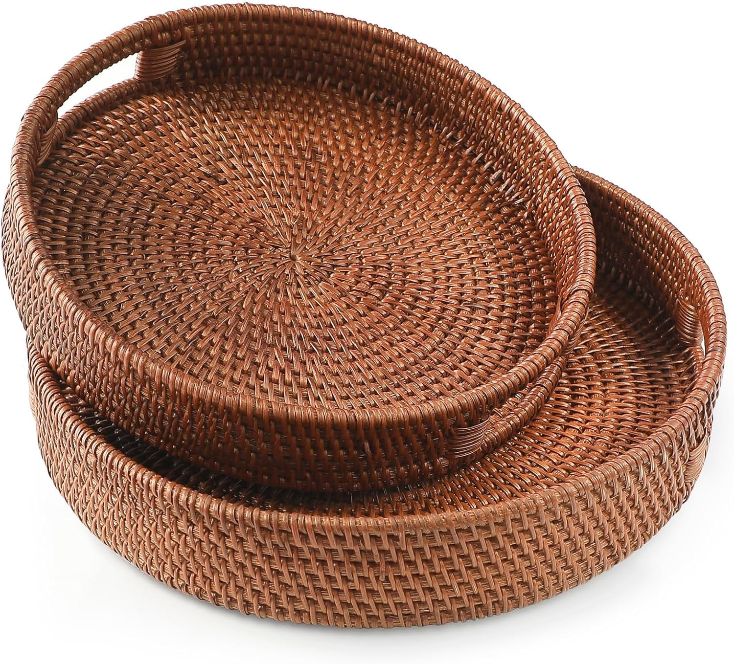 11.8'' Hand-Woven Round Rattan Serving Tray Decorative Wicker Trays ...