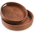 11.8'' Hand-Woven Round Rattan Serving Tray Decorative Wicker Trays ...