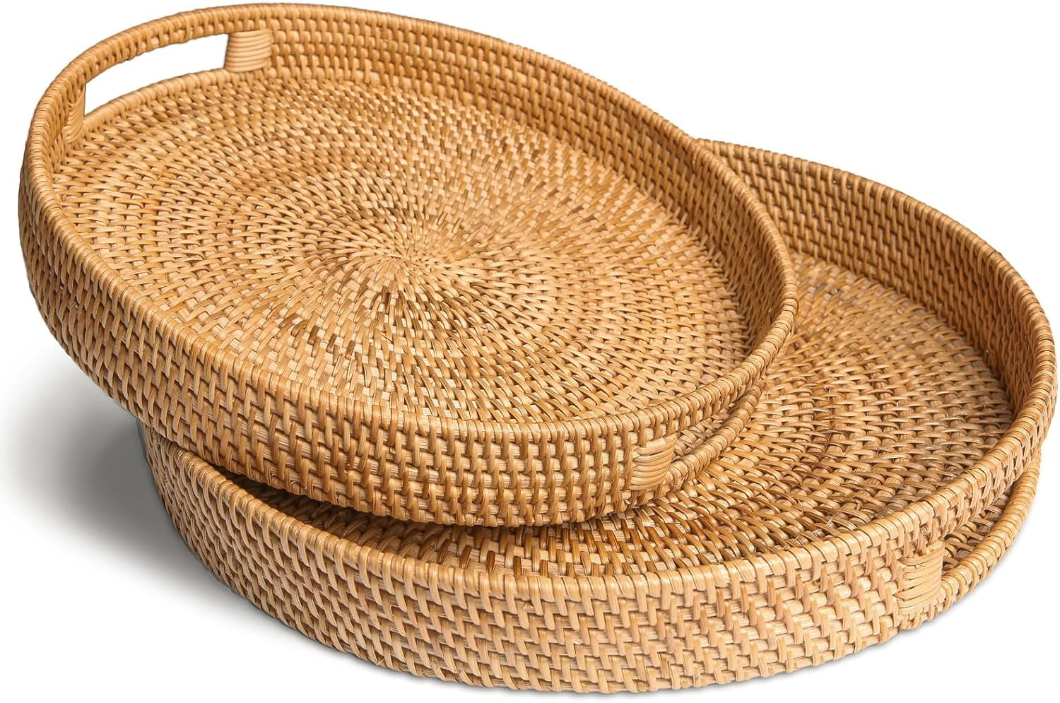 11.8'' Hand-Woven Round Rattan Serving Tray Decorative Wicker Trays ...