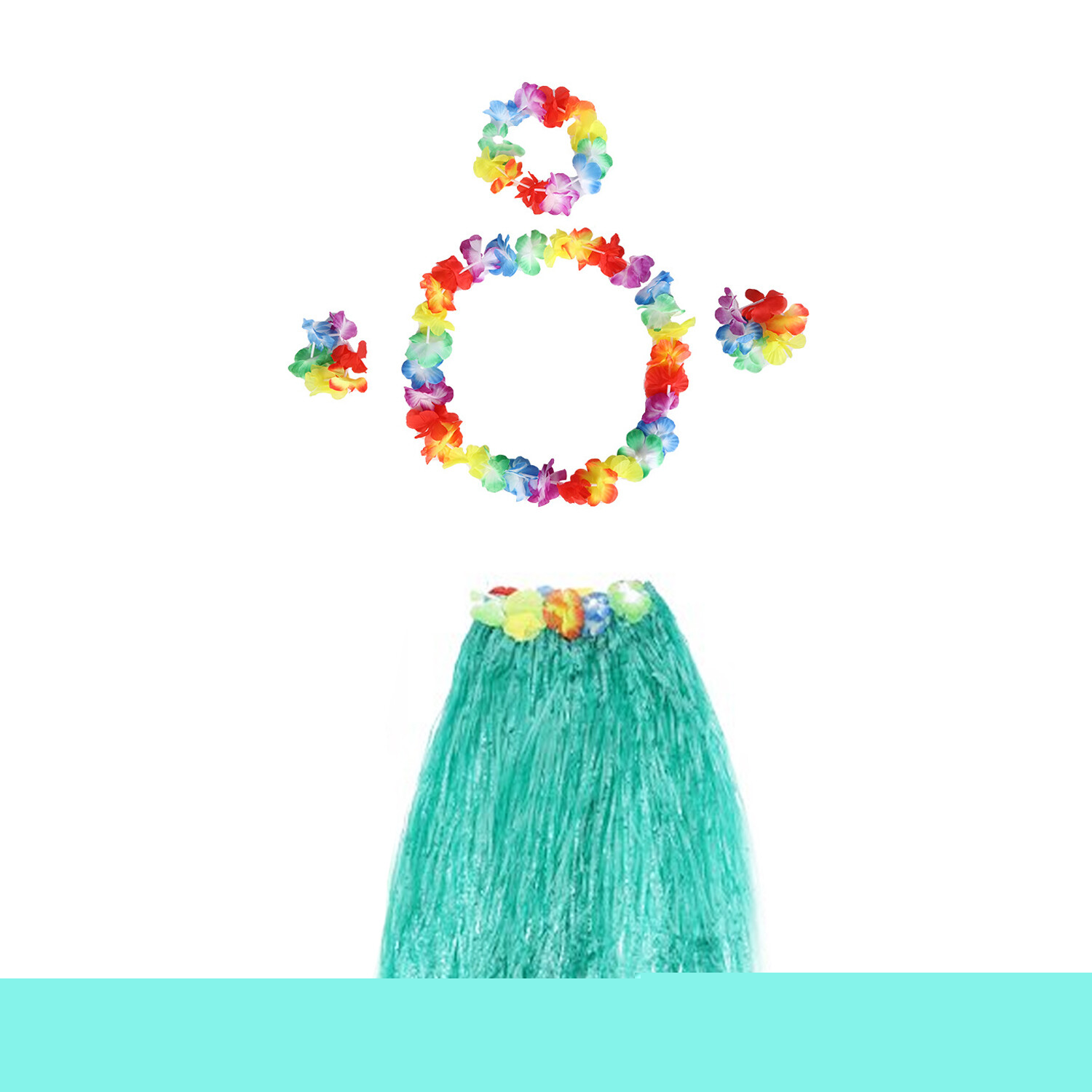 11.8" Hawaiian Hula Grass Skirt for Girls Elastic Flower Costume ...