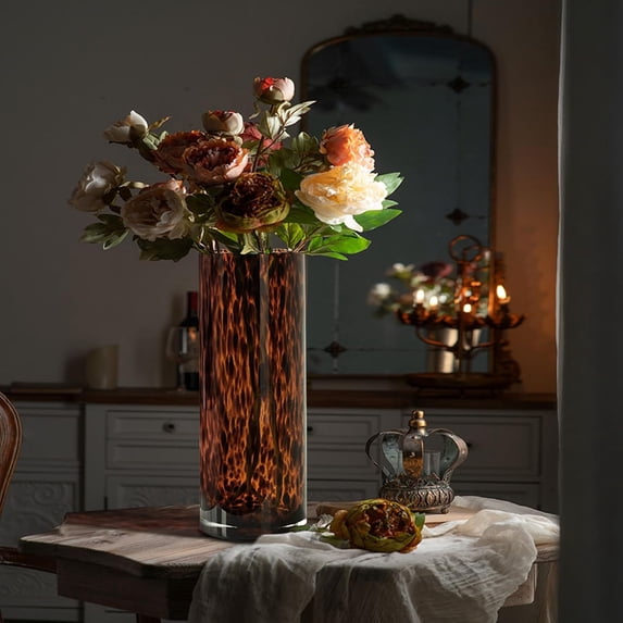 11.8" High Luxe Leopard Glass Vase — Unique Modern Amber Brown ...