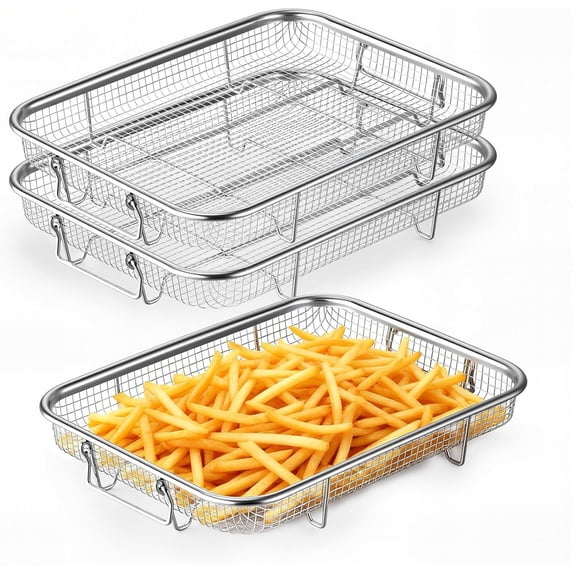 11.8 Inch Air Fryer Basket for Oven, 3 Pieces Stainless Steel Air Fryer ...