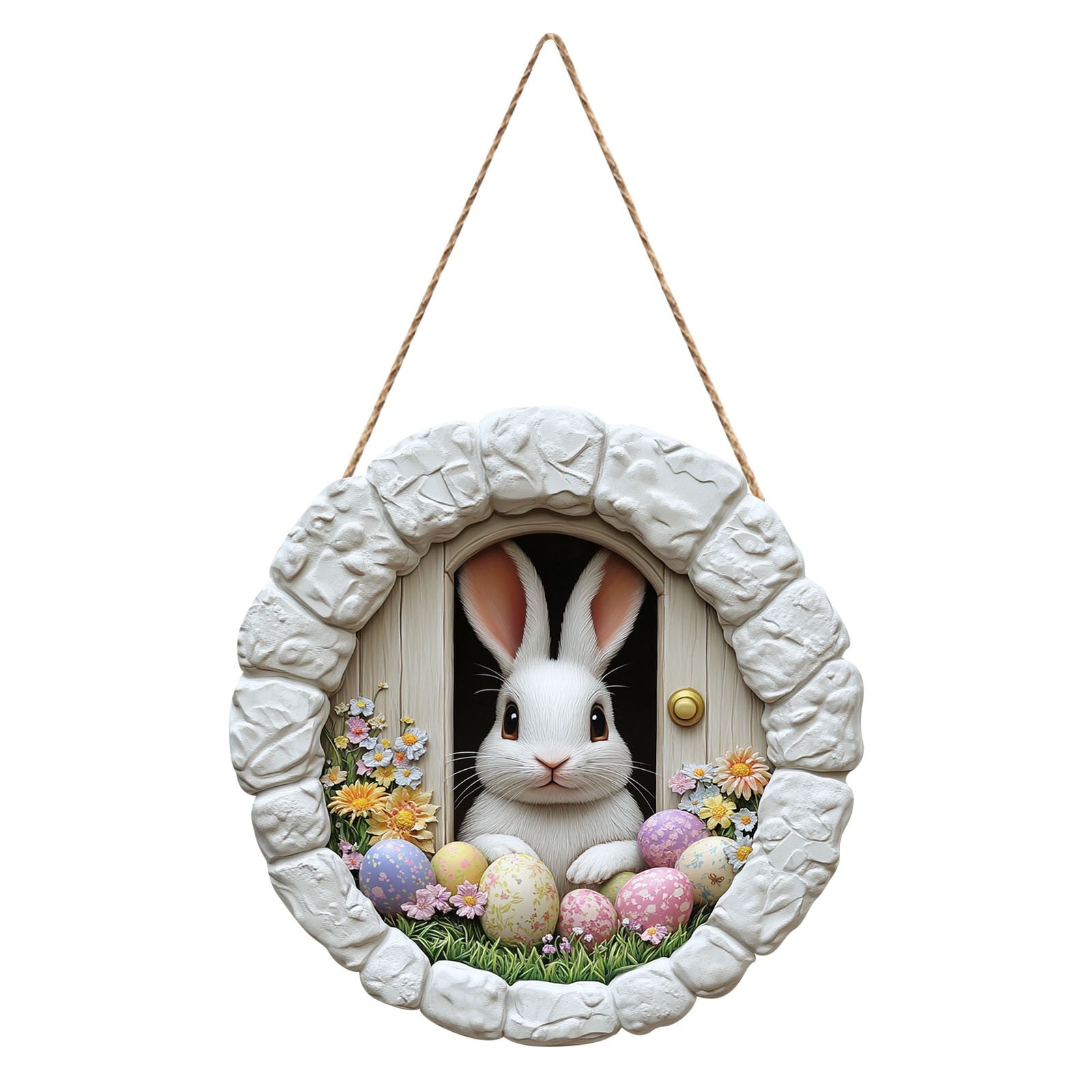 11.8 Inch Happy Easter Round Signs Rustic Rabbit Sign for Front Door ...