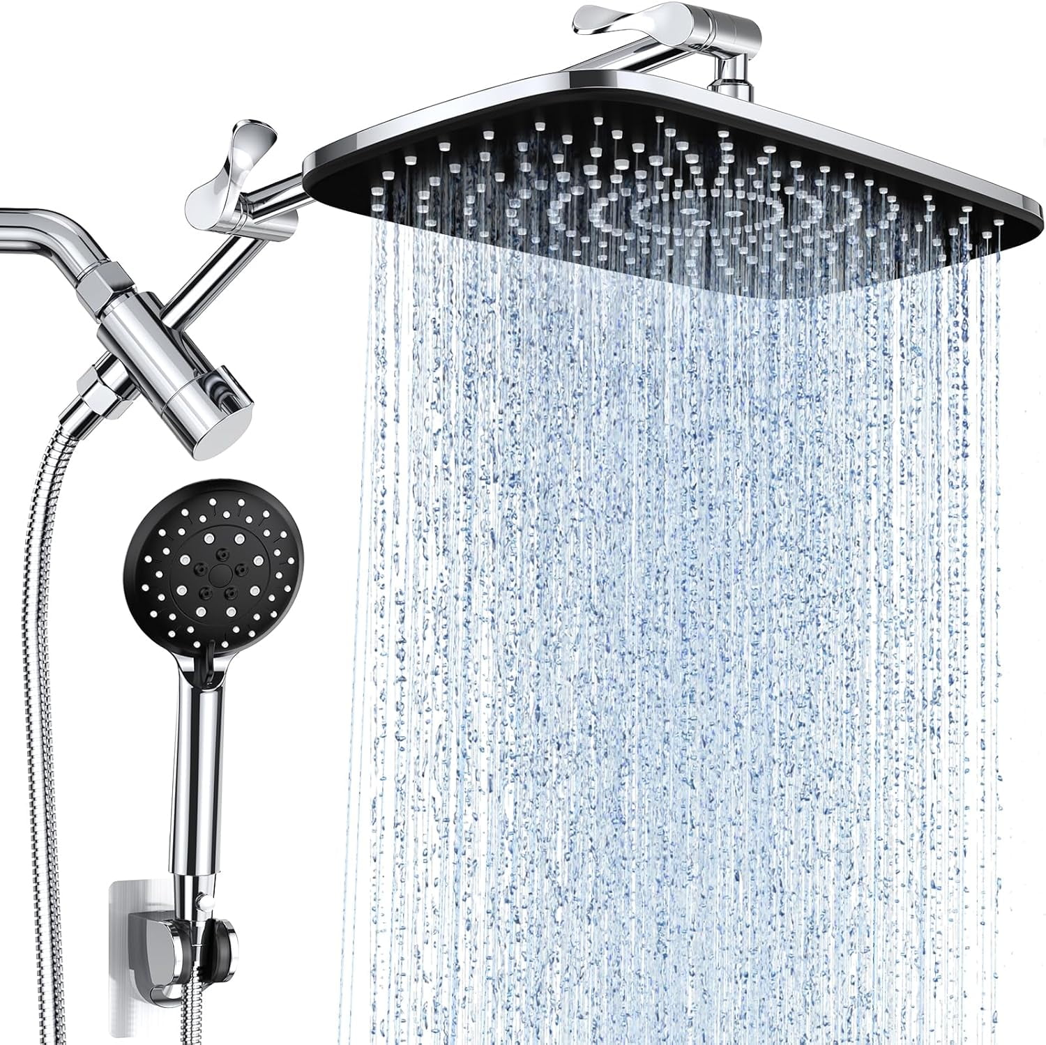 11.8 Inch High Rain Shower Combo with Extension Arm- Wide Showerhead ...
