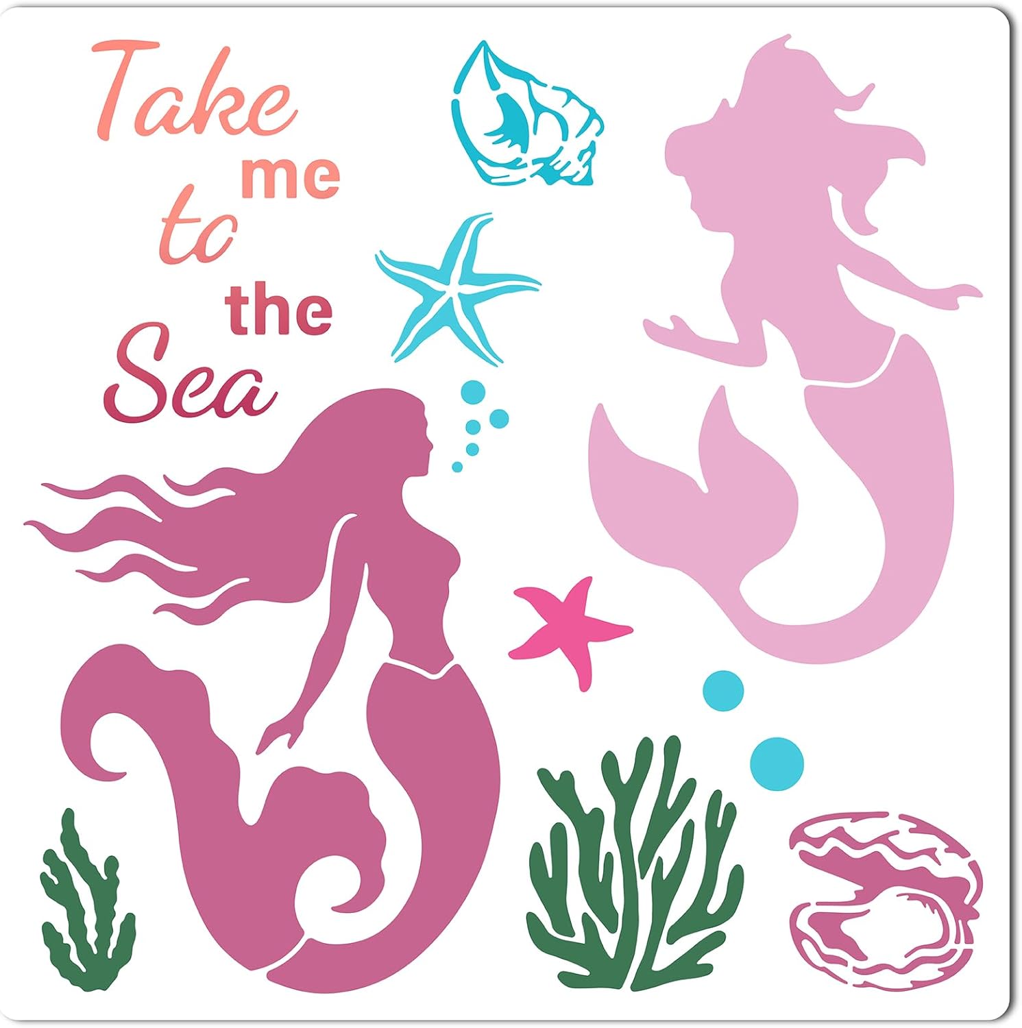 11.8 Inch Mermaid Stencil Sea Ocean Creatures Stencils Reusable ...