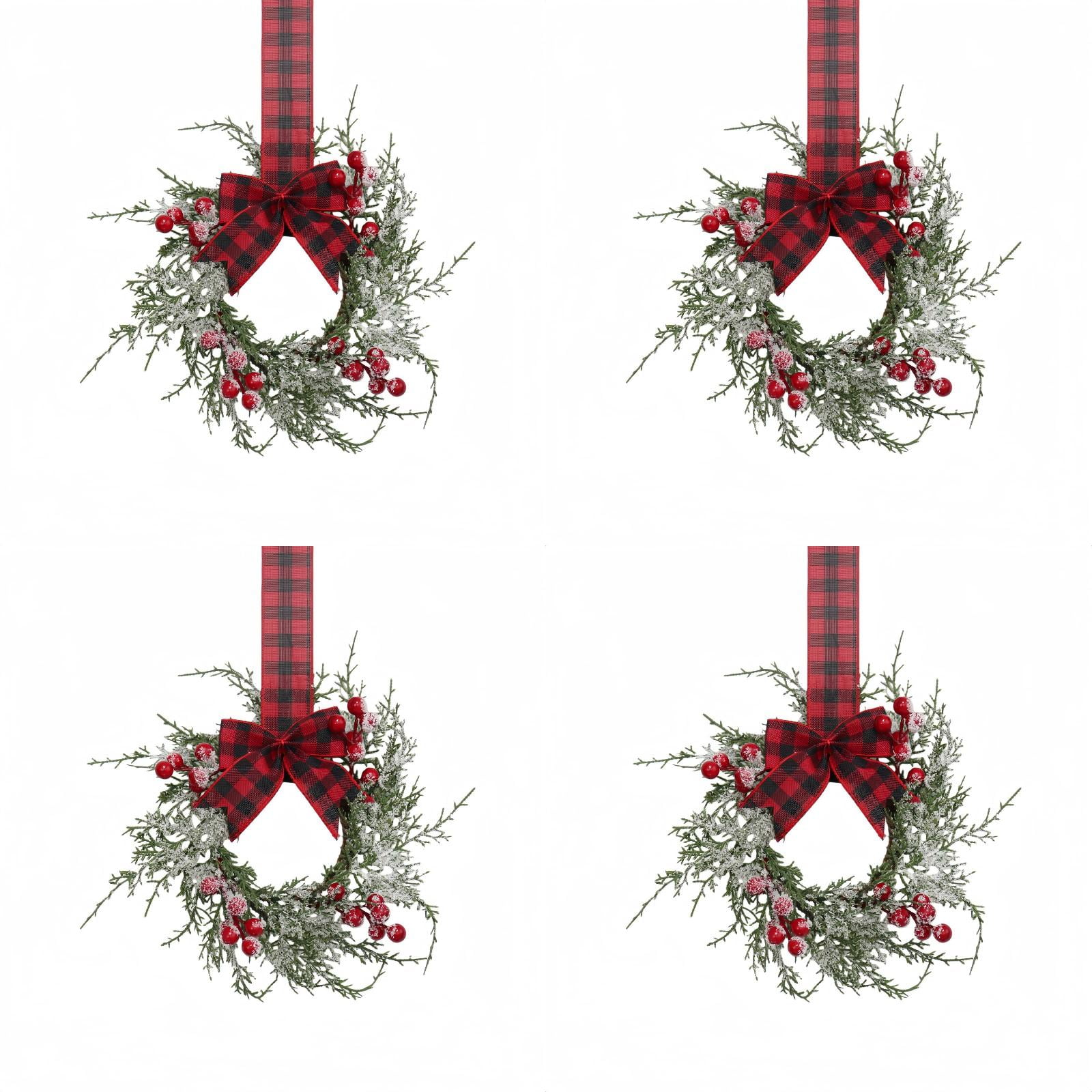 11.8 Inch Small Christmas Wreath, Mini Wreaths with Snow Flocked Red ...