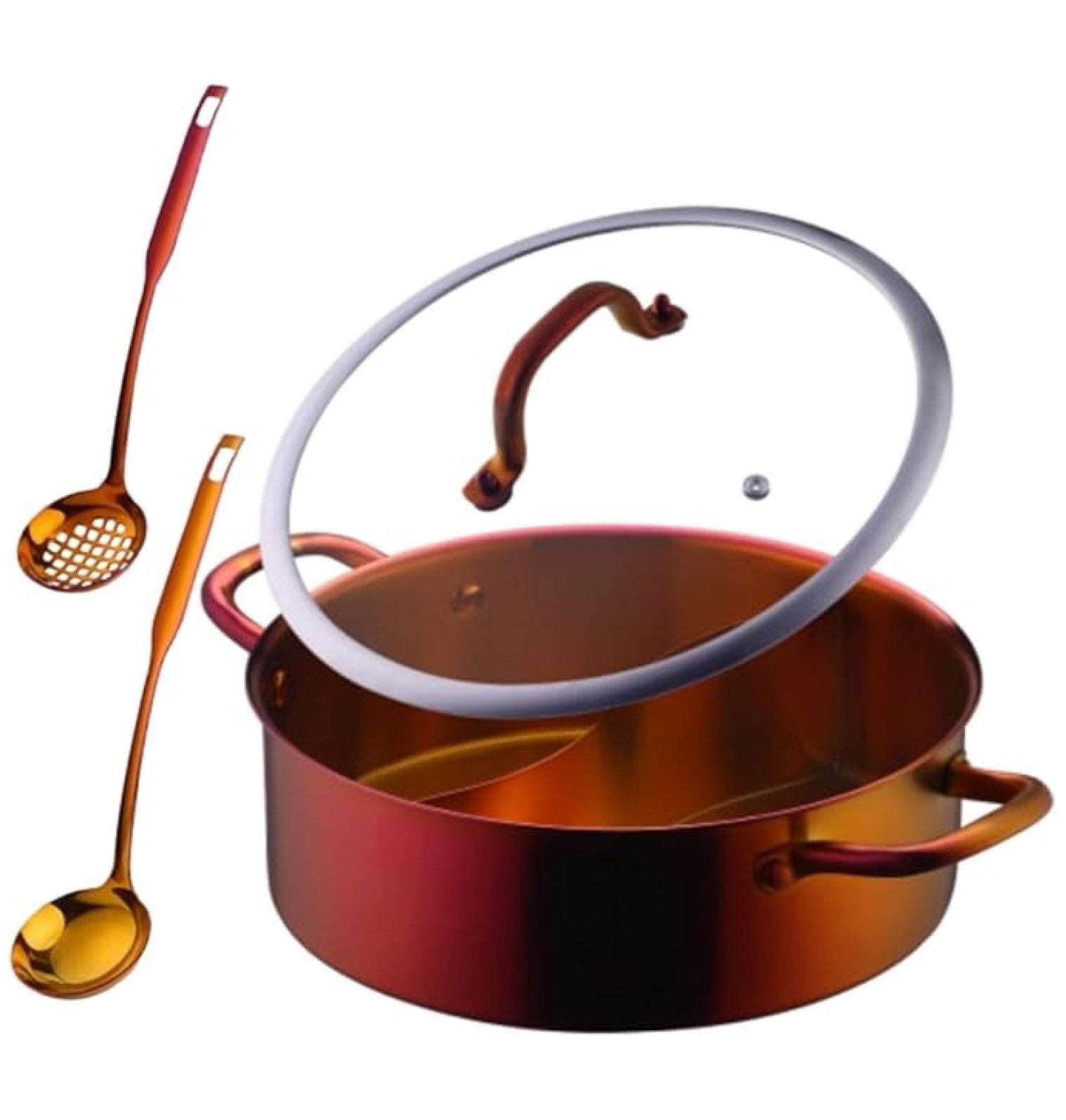 11.8 Inch Stainless Steel Shabu Hot Pot with Divider, Glass Lid Dual ...