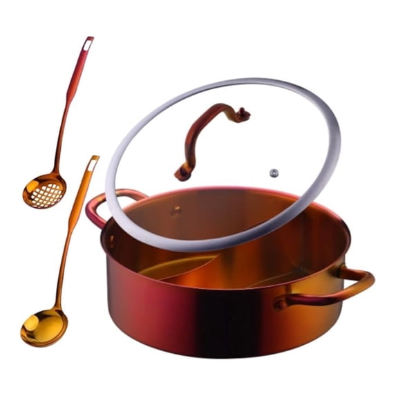 11.8 Inch Stainless Steel Shabu Hot Pot with Divider, Glass Lid Dual ...