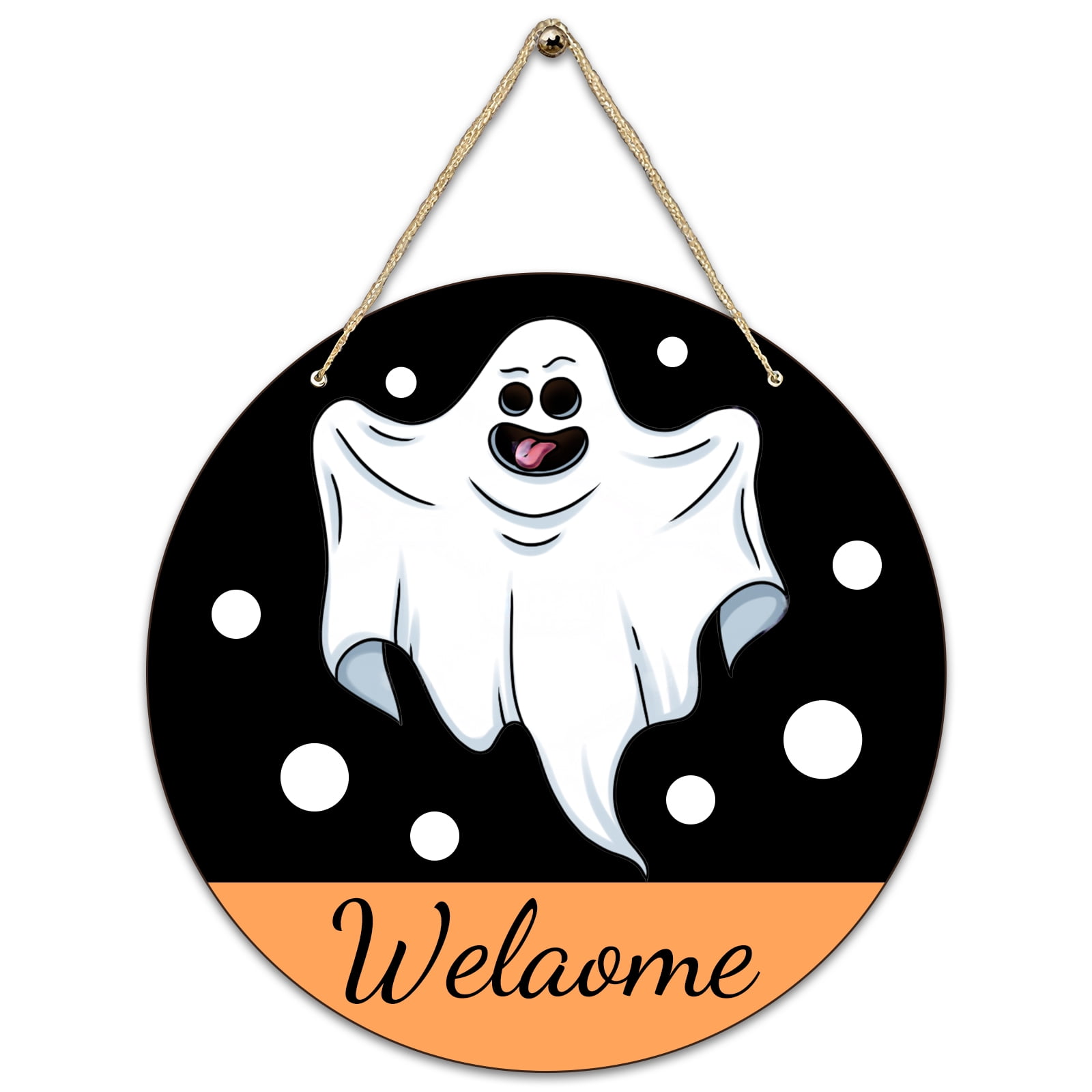 11.8 Inch Wooden Round Sign Festive Halloween Door Decor, Spooky ...
