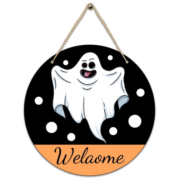11.8 Inch Wooden Round Sign Festive Halloween Door Decor, Spooky ...