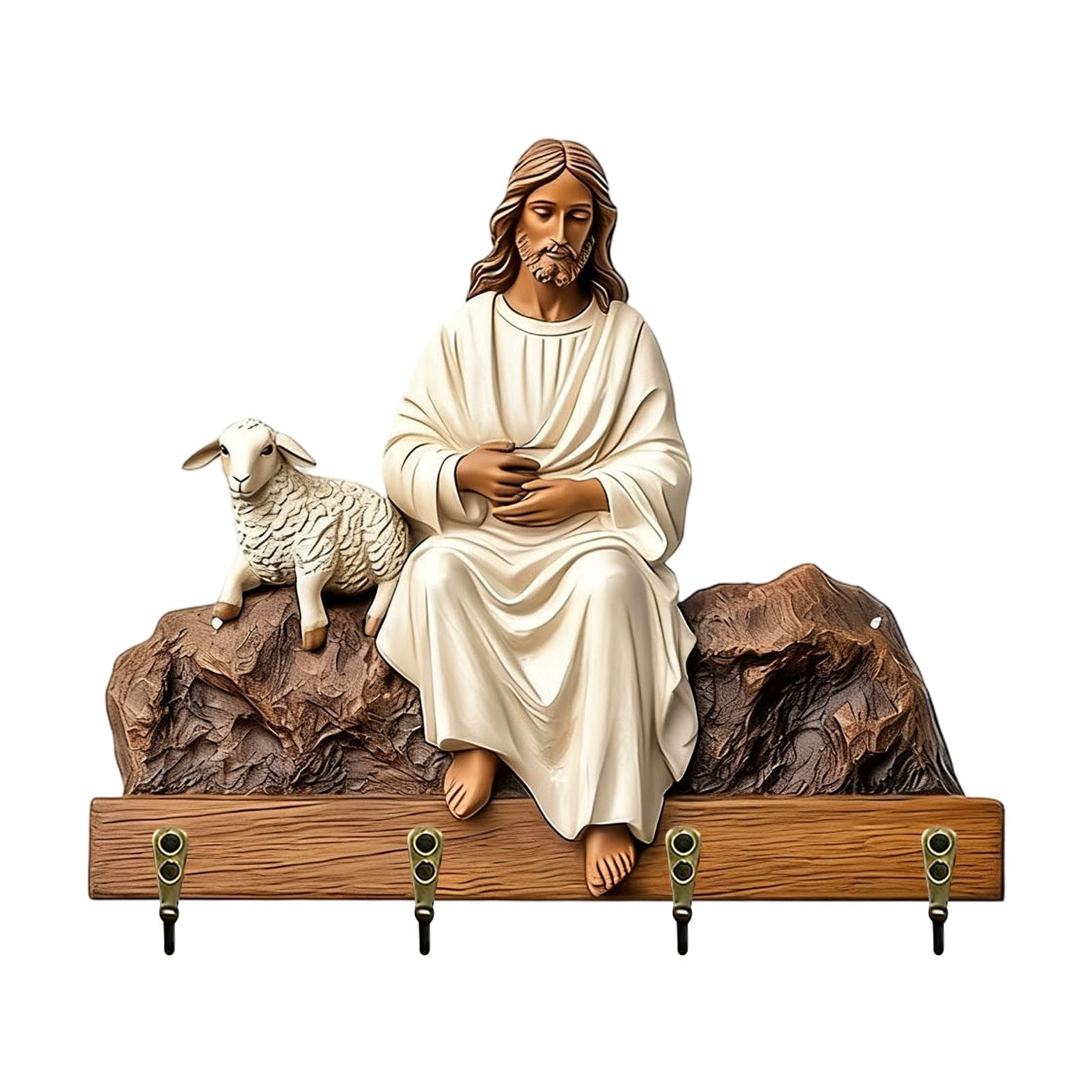 11.8" Jesus Themed Wooden Home Key Holder, 2D Flat Jesus Communion Wall ...