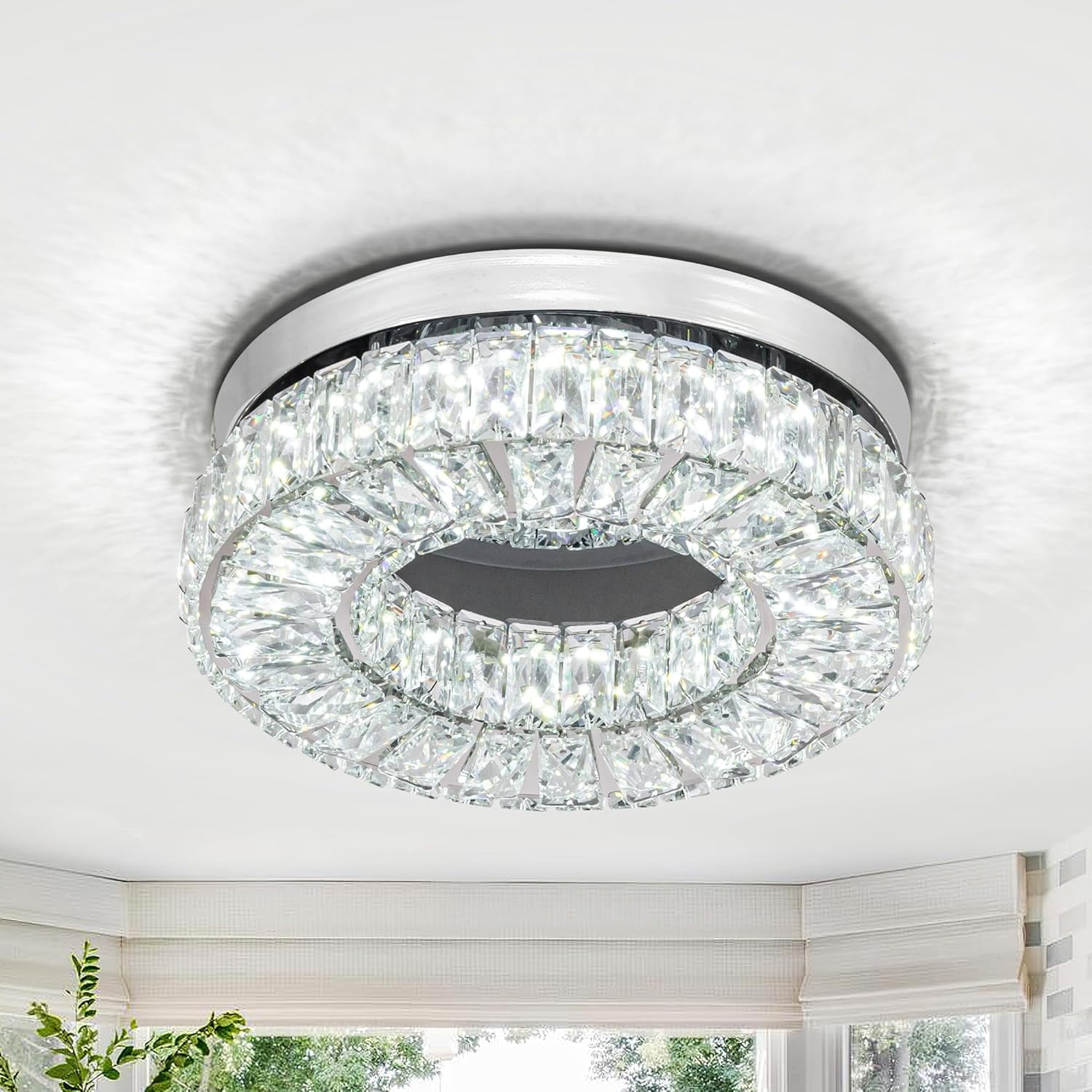 11.8” Modern Crystal Chandeliers Flush Mount Ceiling Light Fixture LED ...
