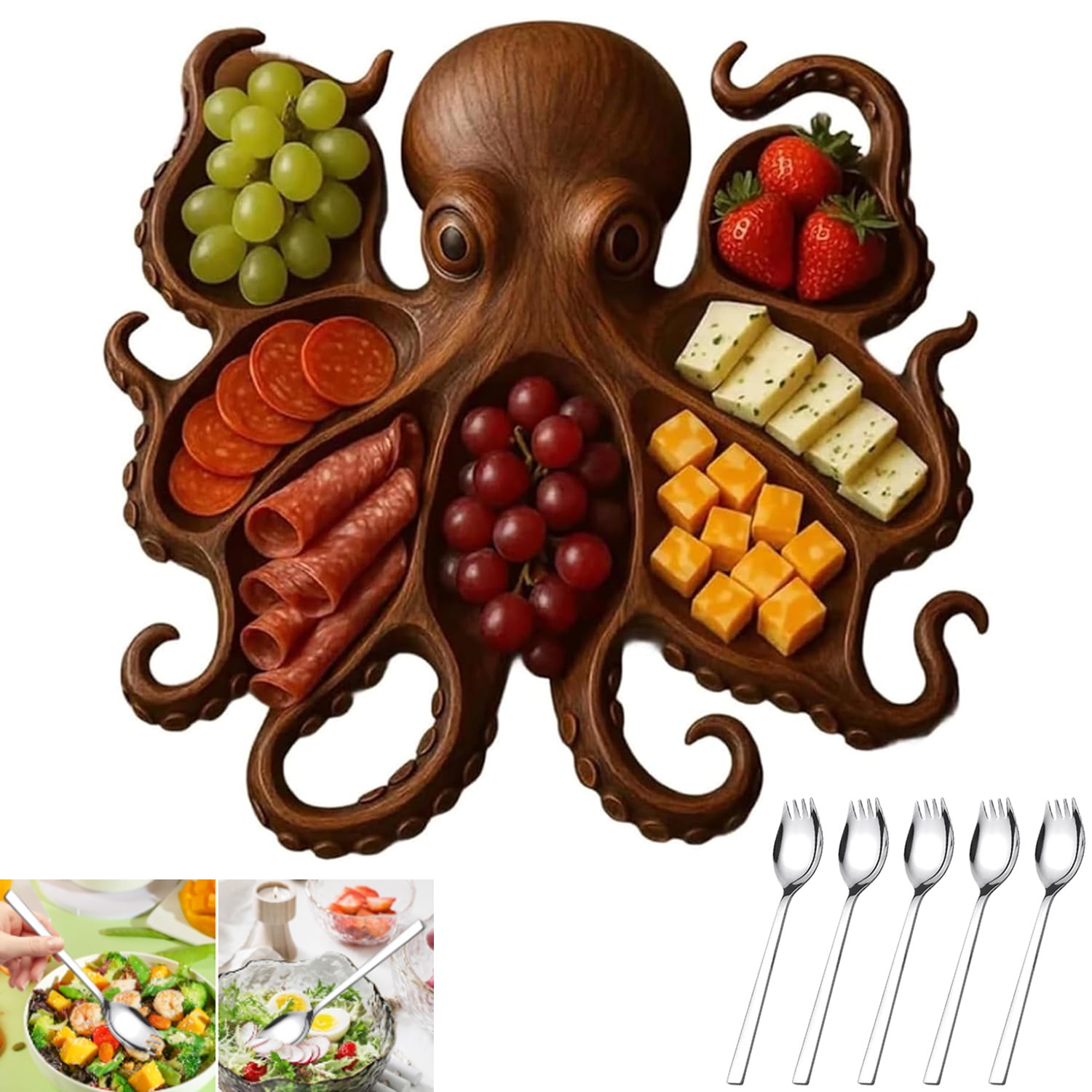 11.8'' Octopus Charcuterie Platter, Octopus Shape Wood Serving Tray ...